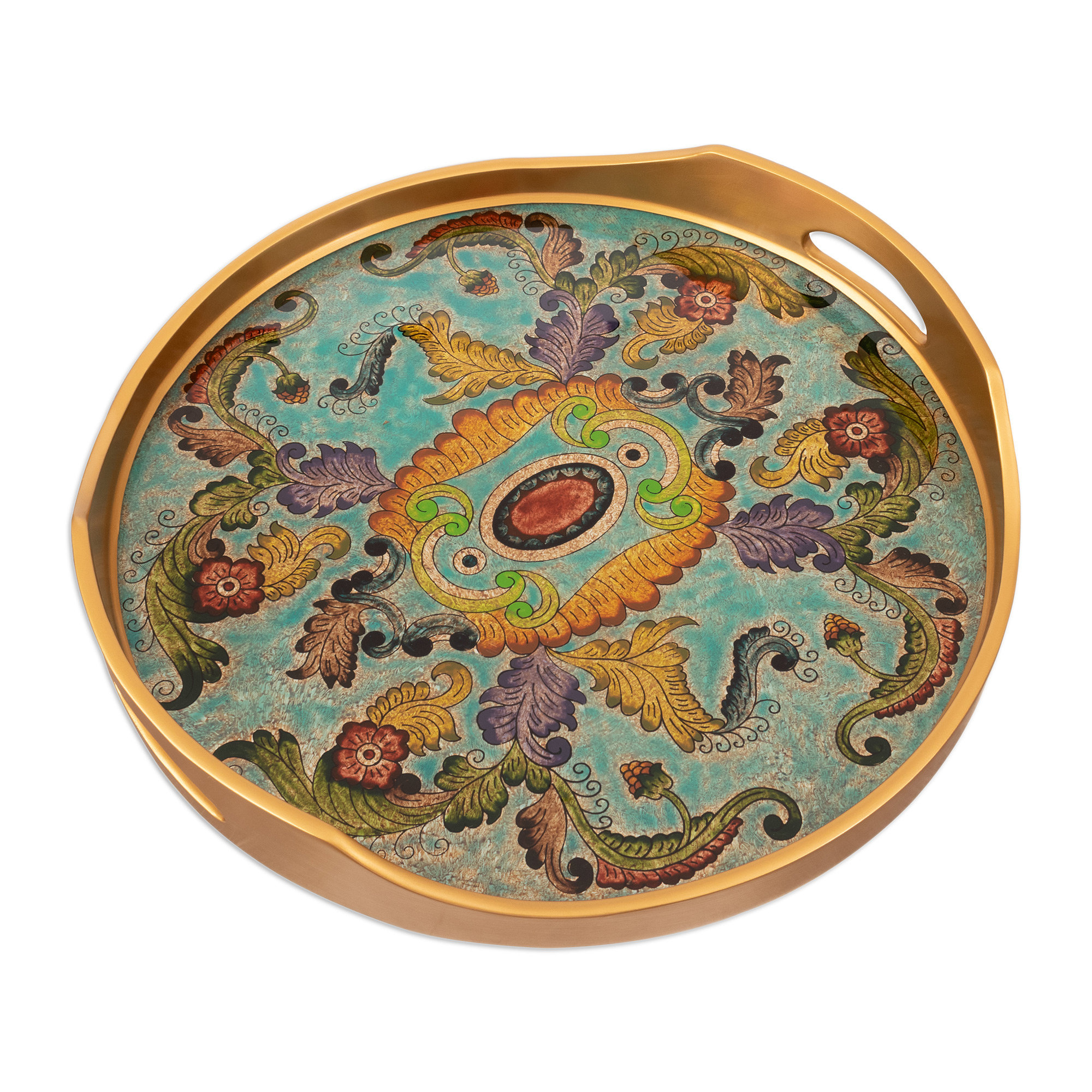 Bungalow Rose Handmade Baroque Reef Reverse-Painted Glass Tray | Wayfair