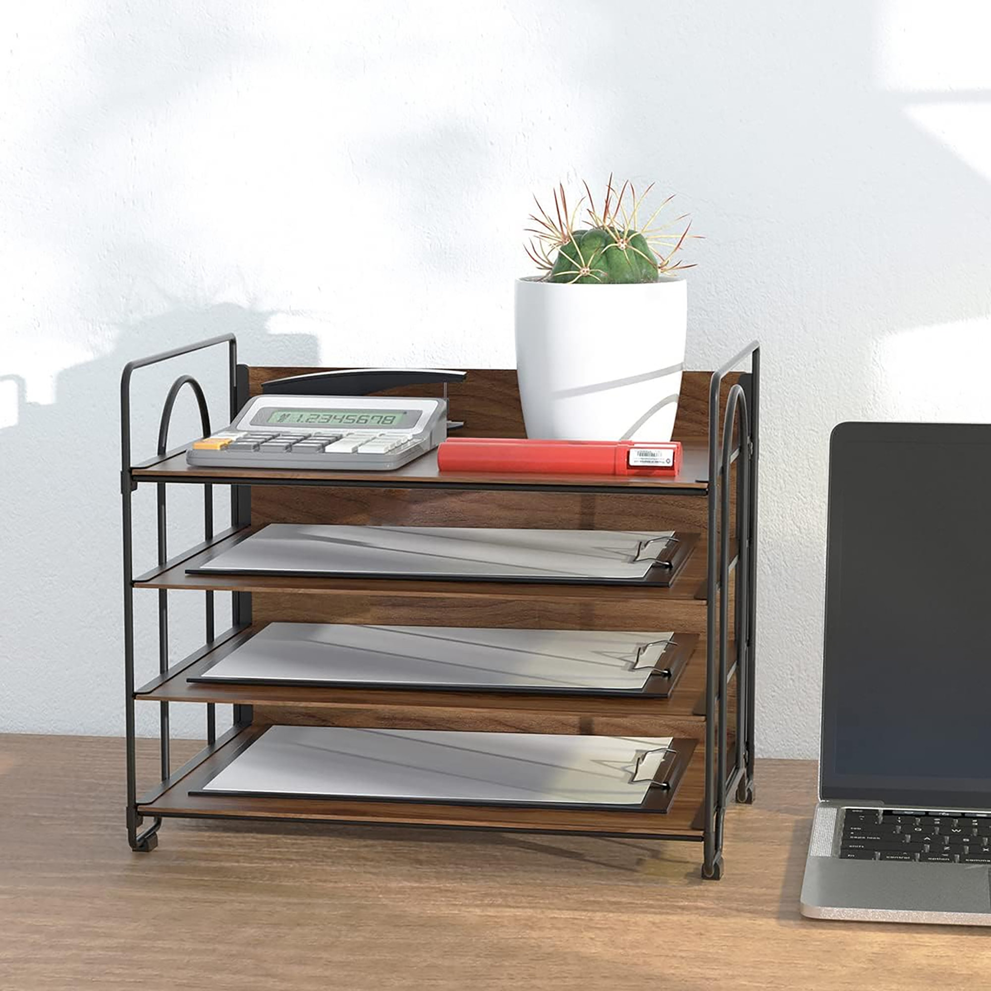 Latitude Run® 4-Tier Wood & Metal Desk Paper Organizer | Wayfair