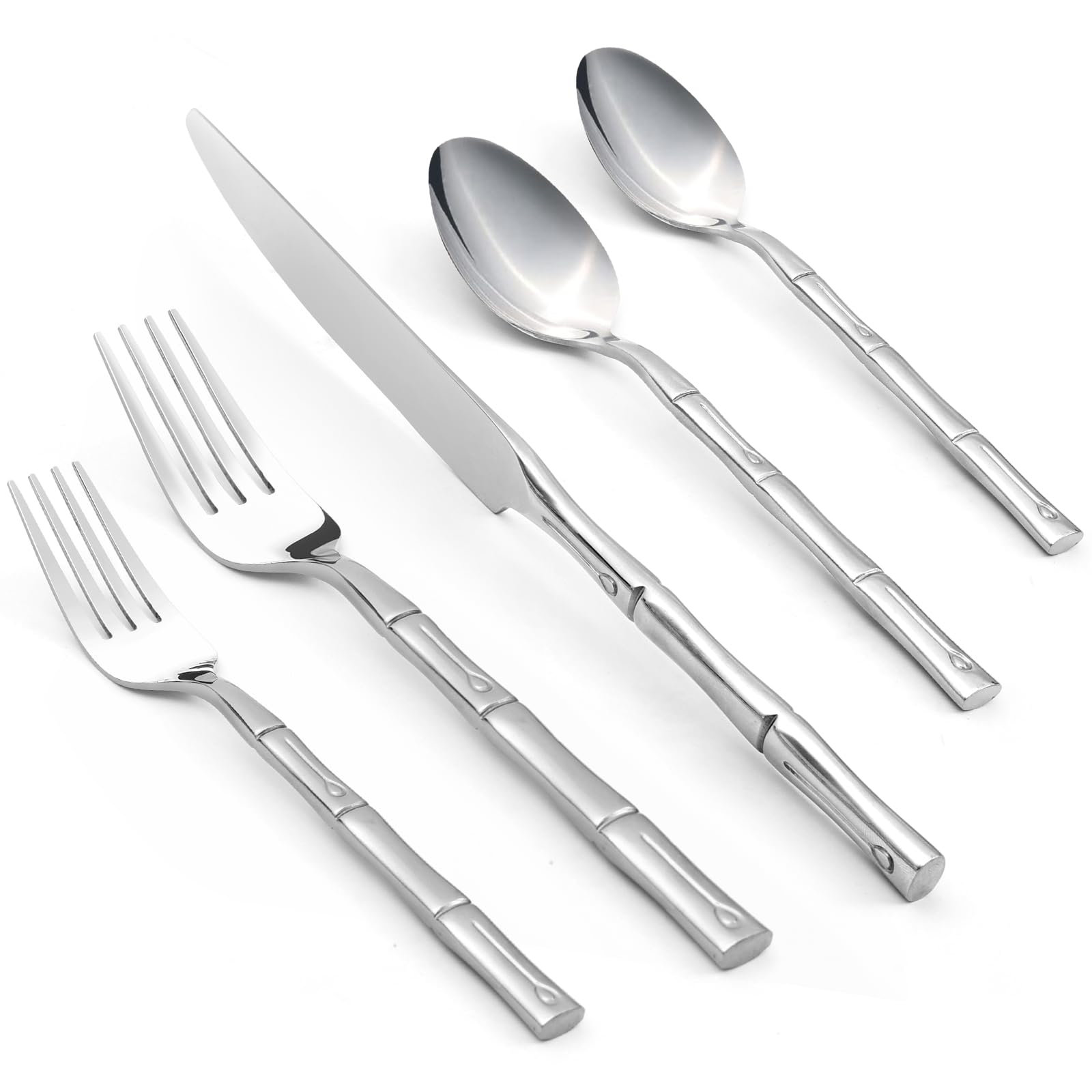 Bayou Breeze 20-Piece Silver Bamboo Stainless Steel Flatware Set ...