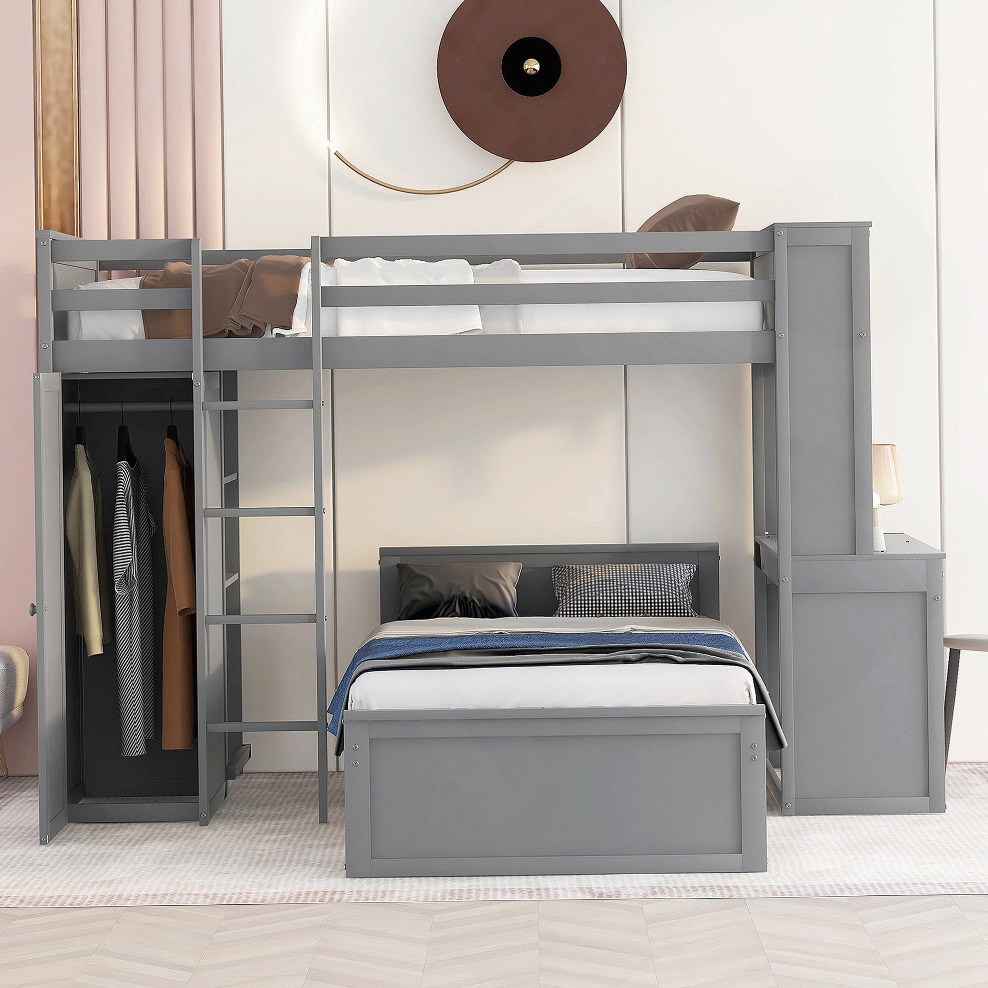 Corrigan Studio® Kelilah Loft Bed With A Sd-Alone Bedshelves,Desk,And ...