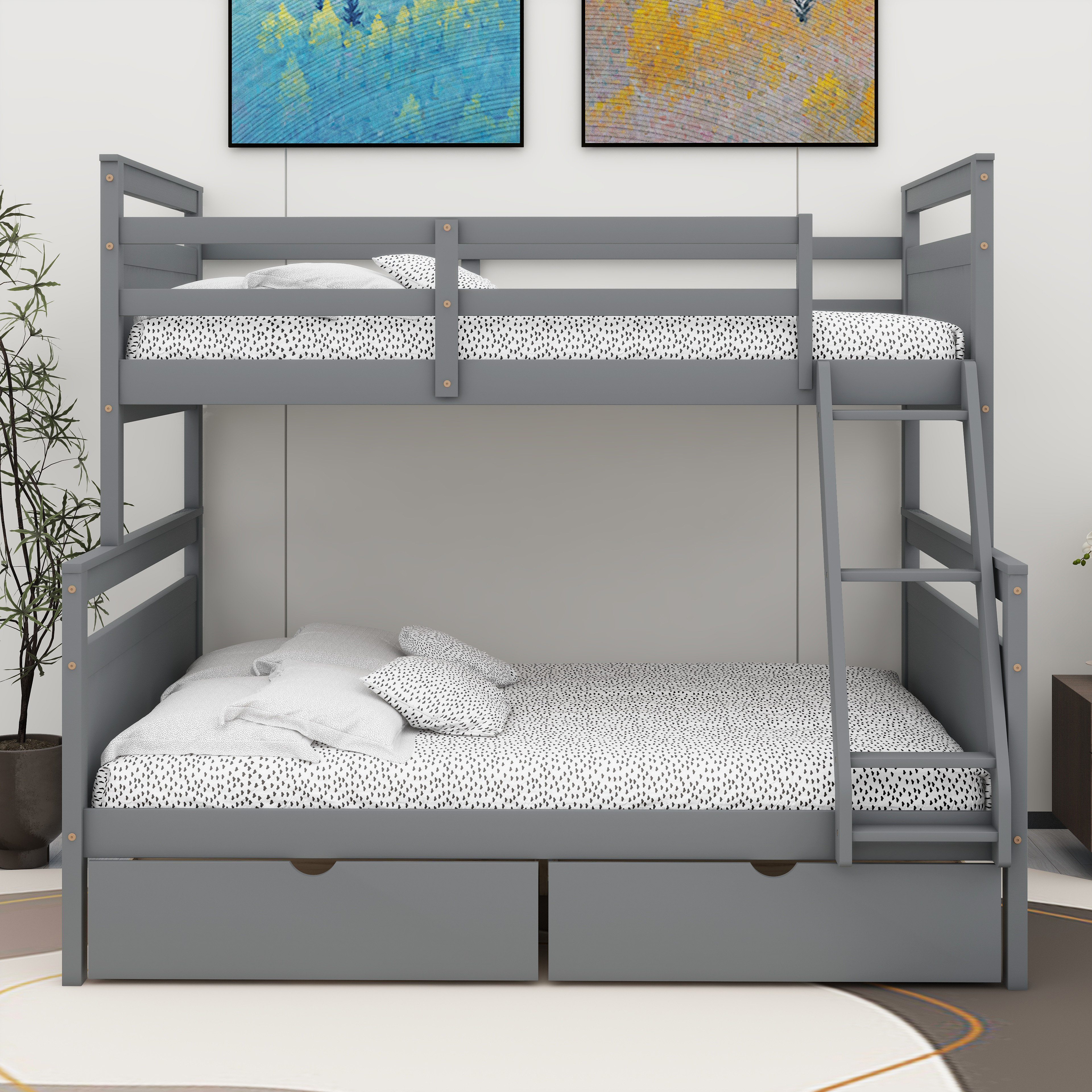 Latitude Run® Rubber Wood Bunk Bed 2 Storage Drawers, With Safety ...