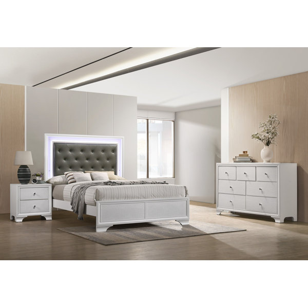 House of Hampton® 3-2_Curt LED Upholstered Panel Bedroom Set | Wayfair