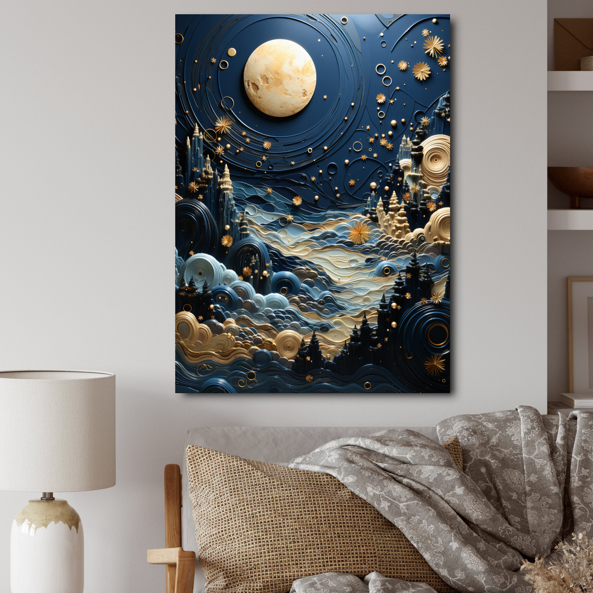 Latitude Run® Gold Blue Uranus Moonlight Mirage III Framed On Canvas ...