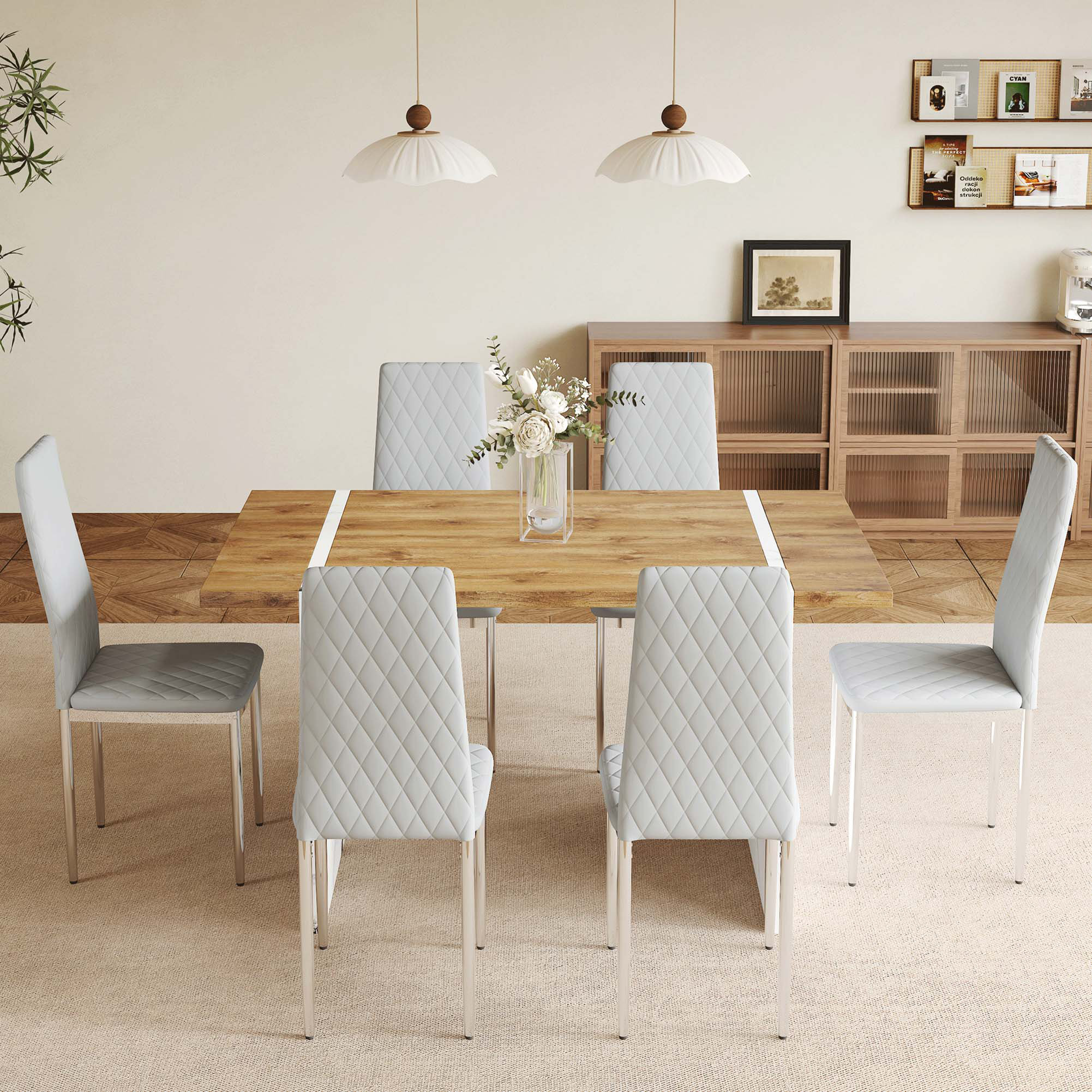 Mercer41 Table And Chair Set,Natural Wood Grain MDF Dining Table-Paired ...