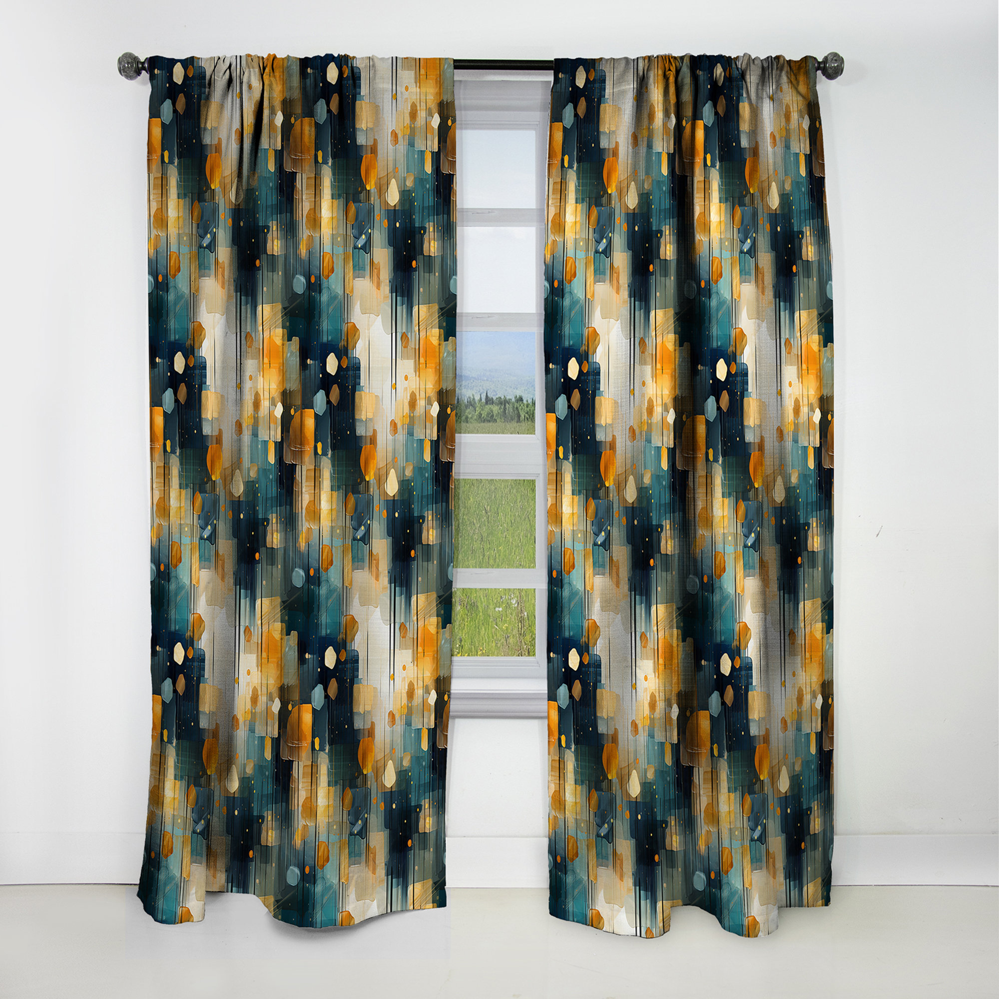 Design Art Yellow And Teal Abstract Geometric Fusion I - Abstract ...