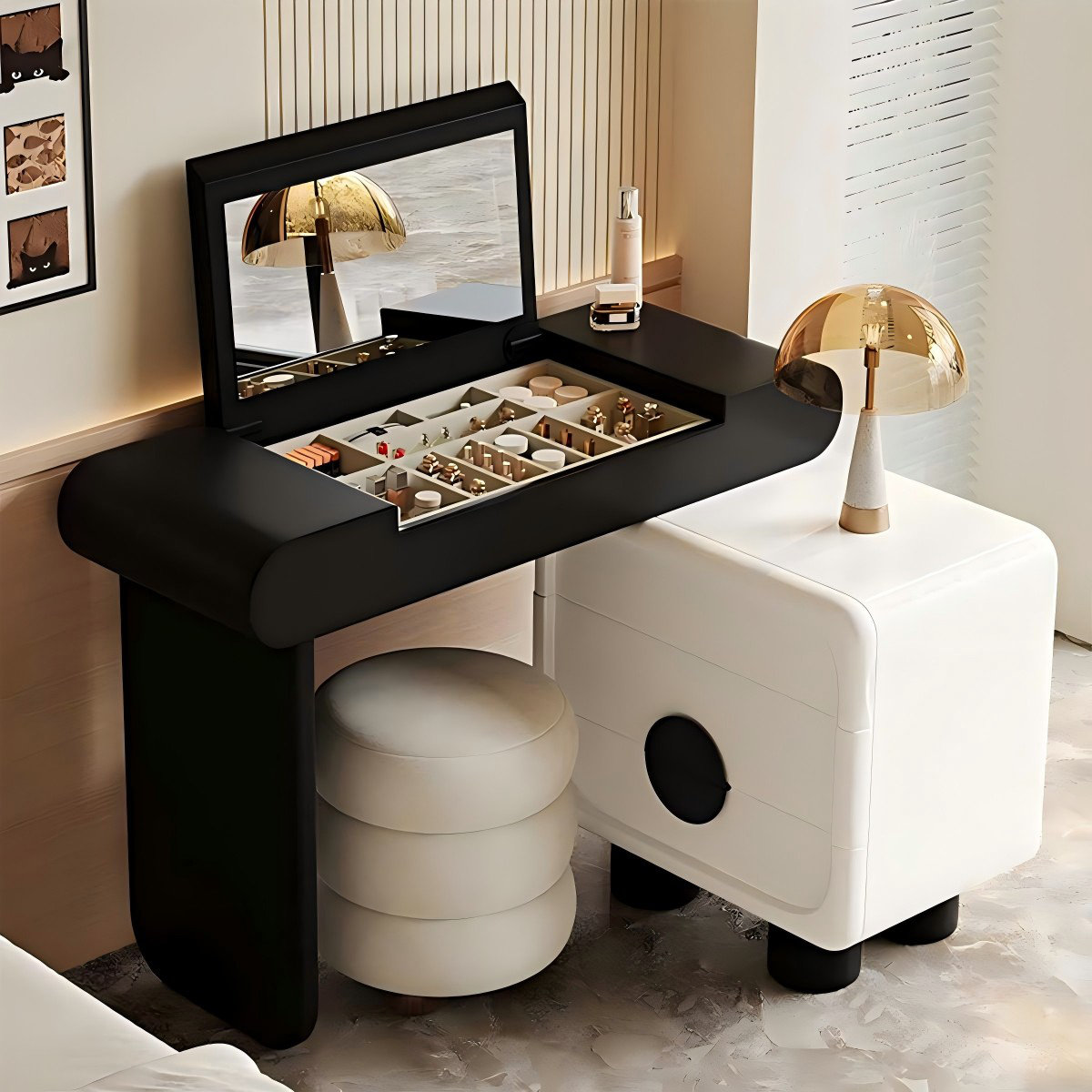 Orren Ellis 31.5"Minimalist Black and White Flip-top Vanity Table ...