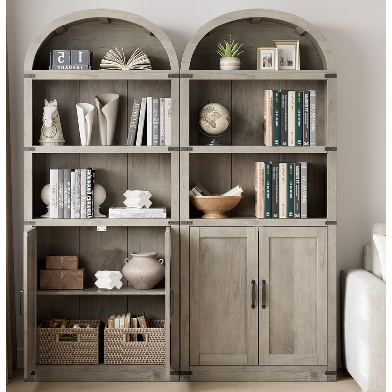 Gracie Oaks Arched Bookcase,tall Bookcase Farmhouse Display Storage ...