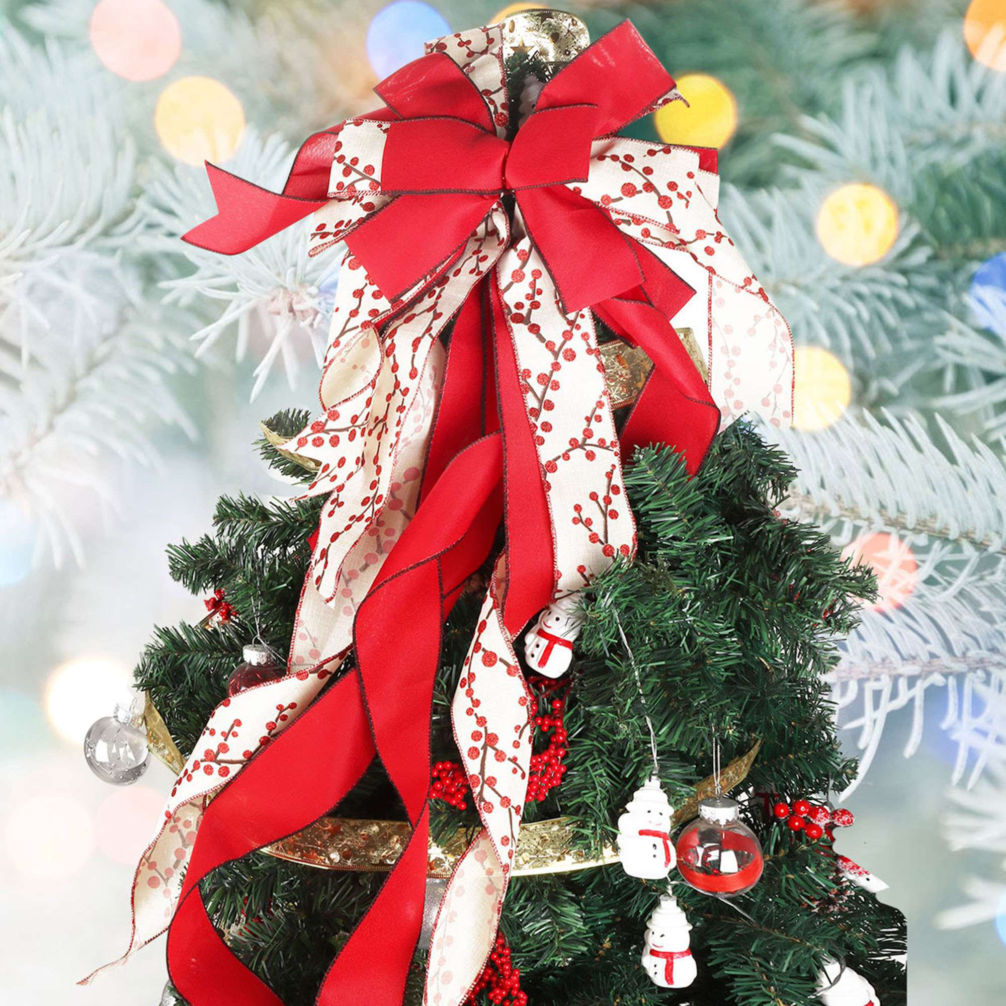 The Holiday Aisle® Christmas Tree Topper, Large Ribbon Bow Topper for ...