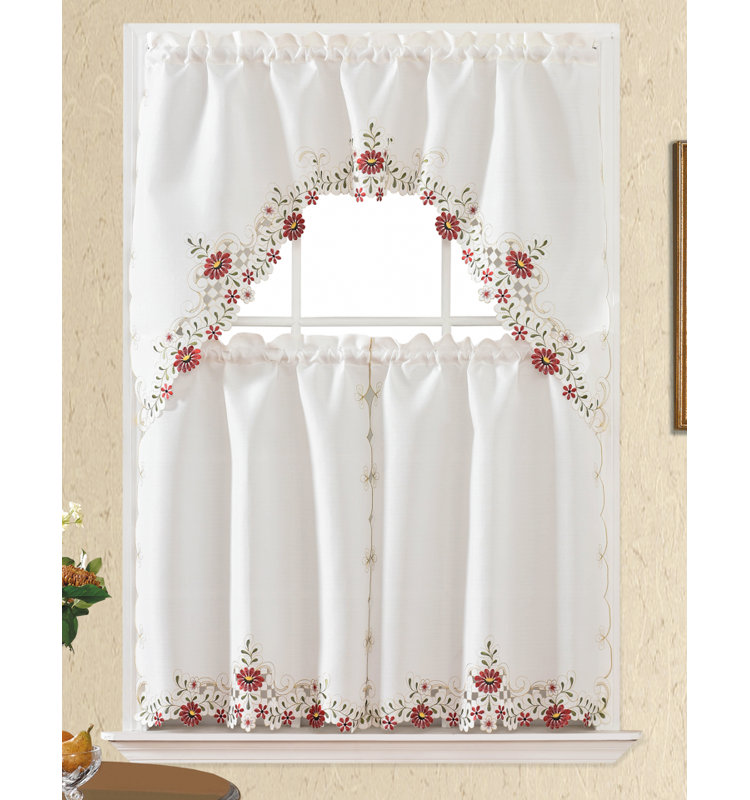 August Grove® Carmeshia Ruffled 56'' W Kitchen Curtain Pink | Wayfair