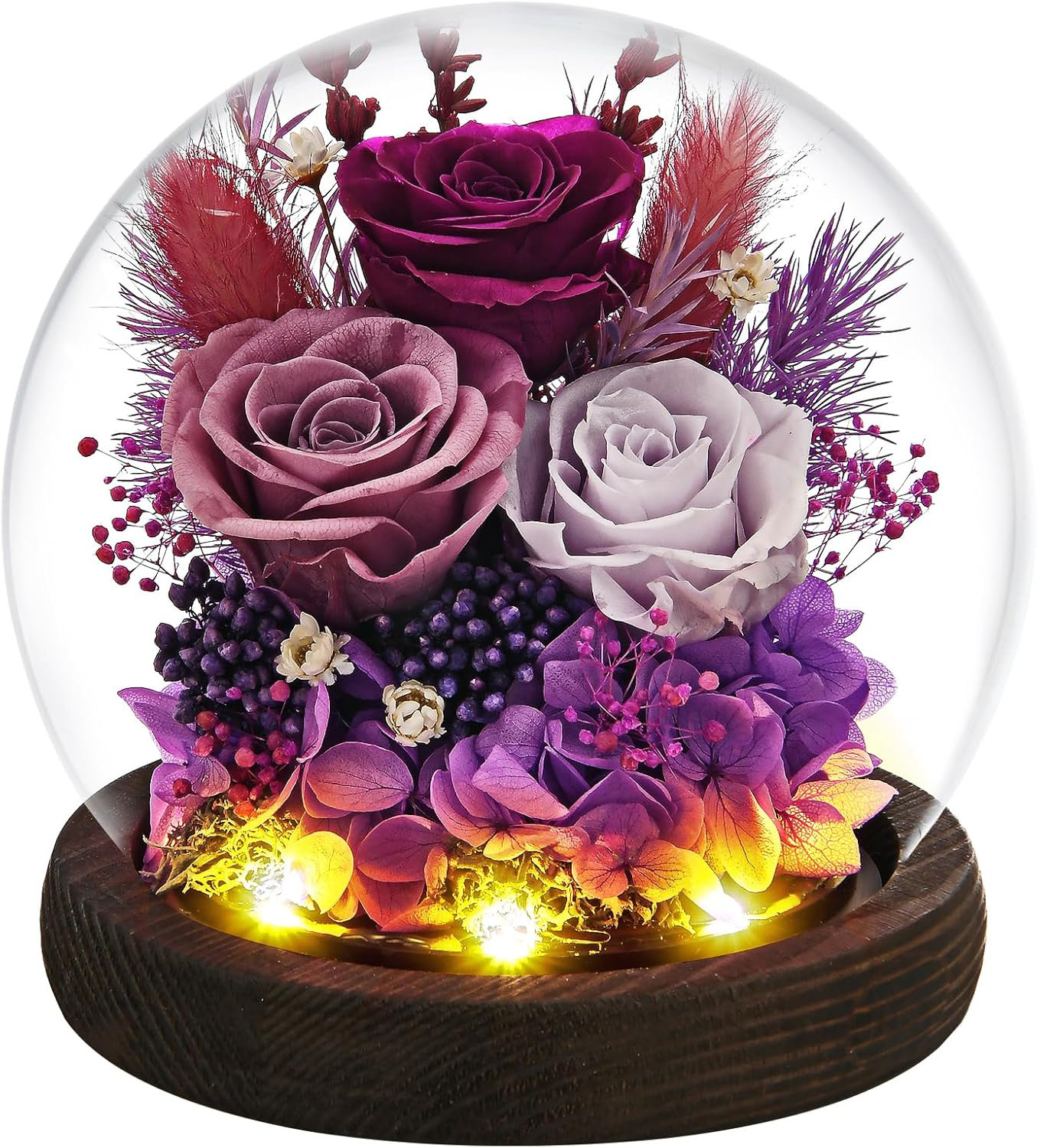 Latitude Run® Purple Preserved Rose Flowers in Glass Dome for Birthday ...