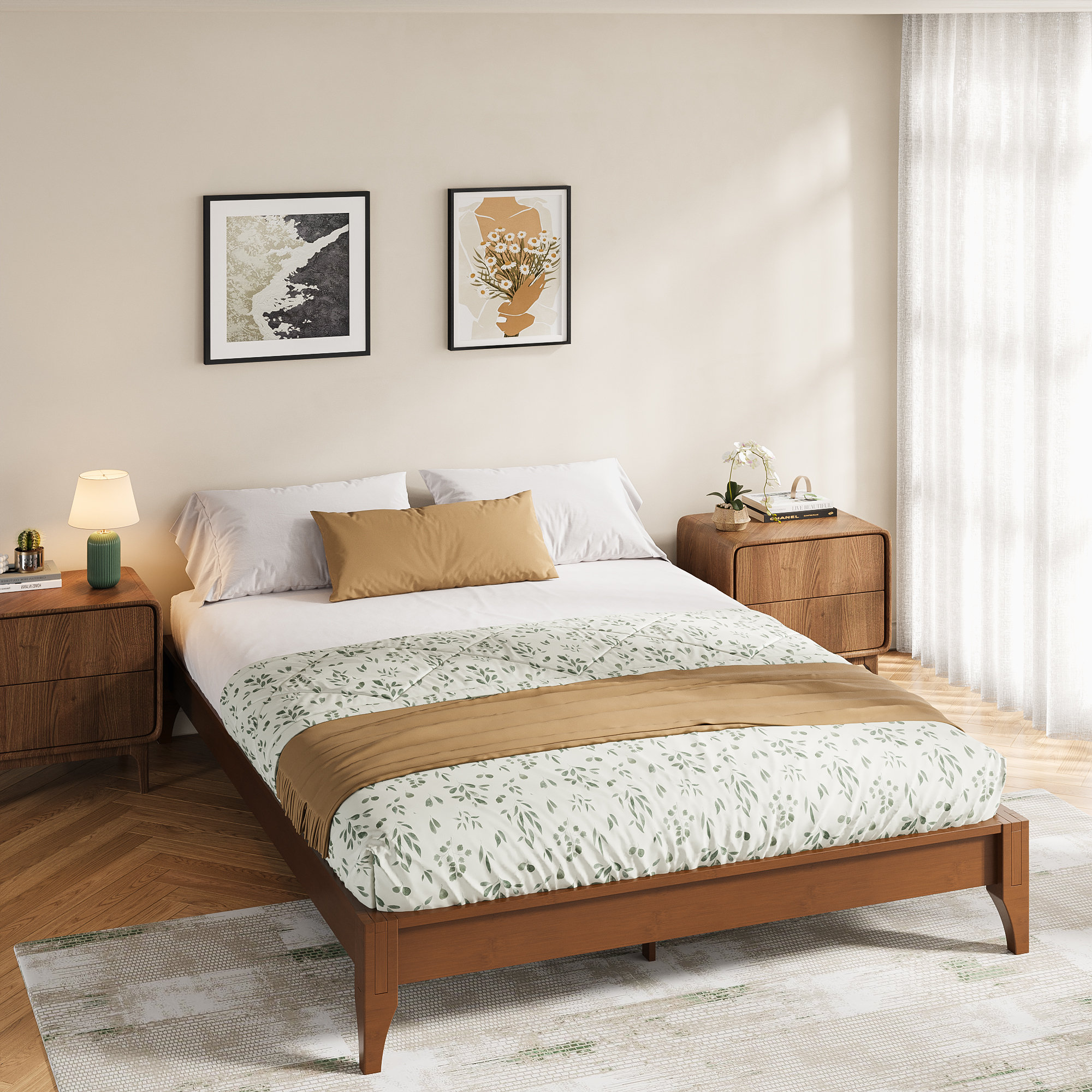 George Oliver Shiann Natural Solid Bamboo Wood Platform Bed Frame, Easy ...