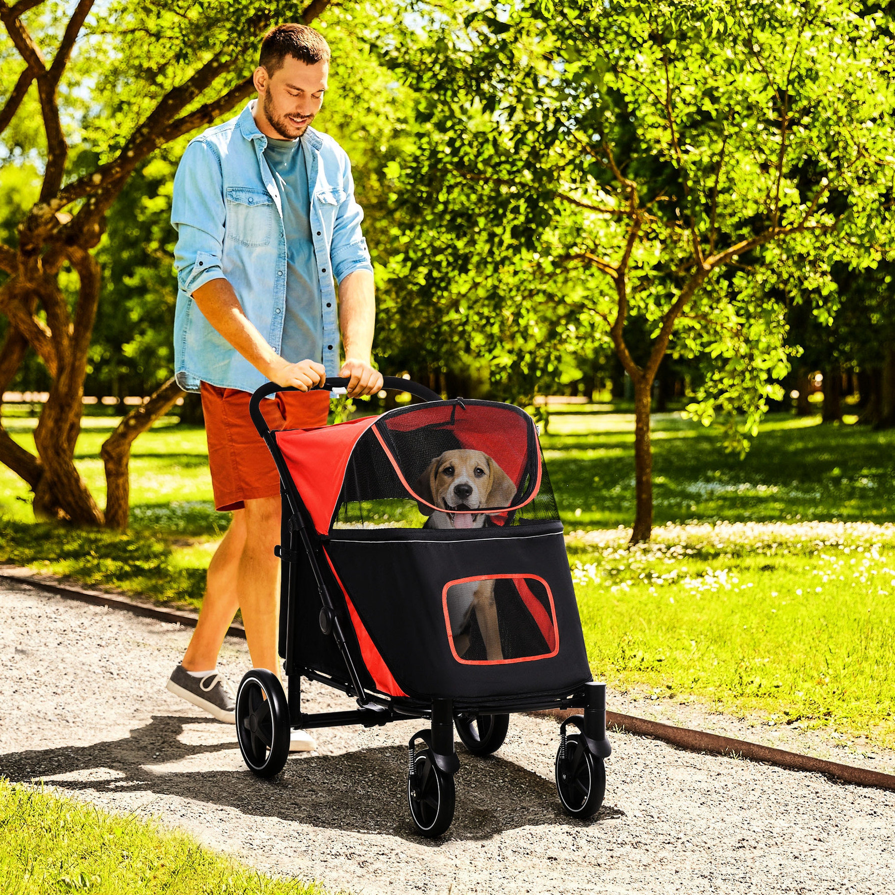 Tucker Murphy Pet™ Medium Large Stroller, Red, Easy Fold, Storage ...
