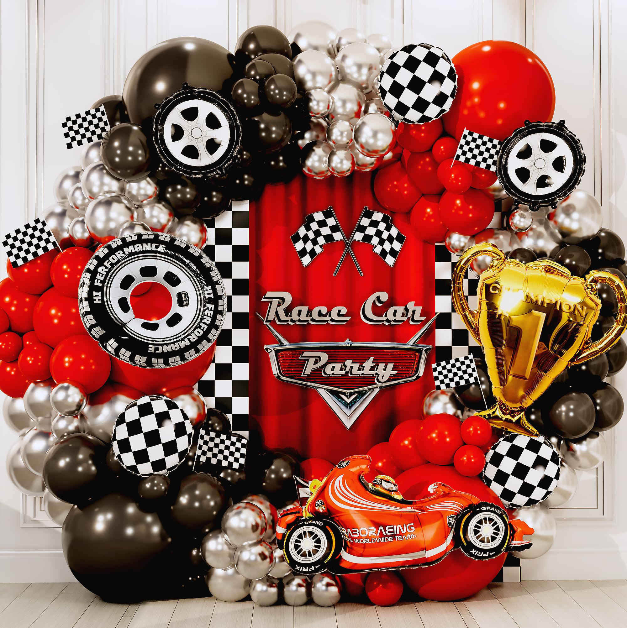 Zeki Shoggy ALL-IN-1 Race Car Balloon Arch Kit With BONUS Trophy ...