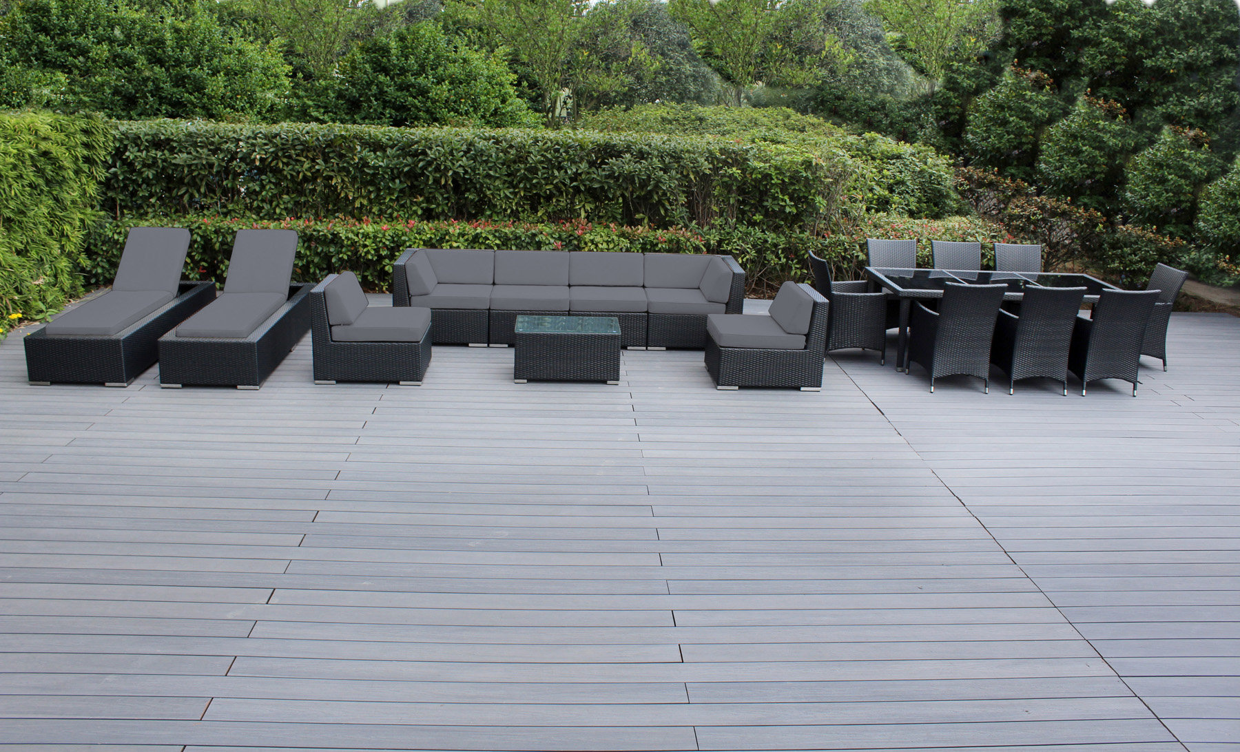 Ebern Designs Pavior 18 Piece Rattan Complete Patio Set with Cushions ...