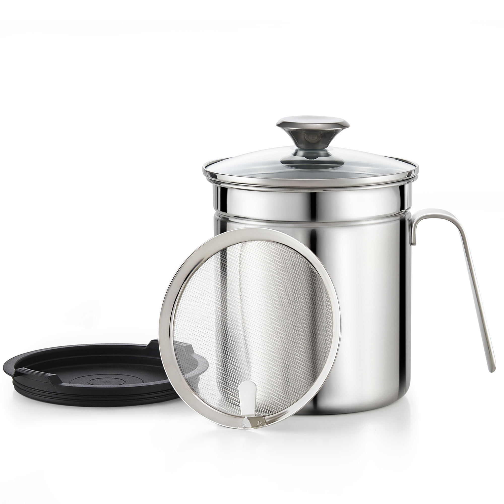 Cook N Home Bacon Grease Container With Strainer, Stainless Steel Oil ...