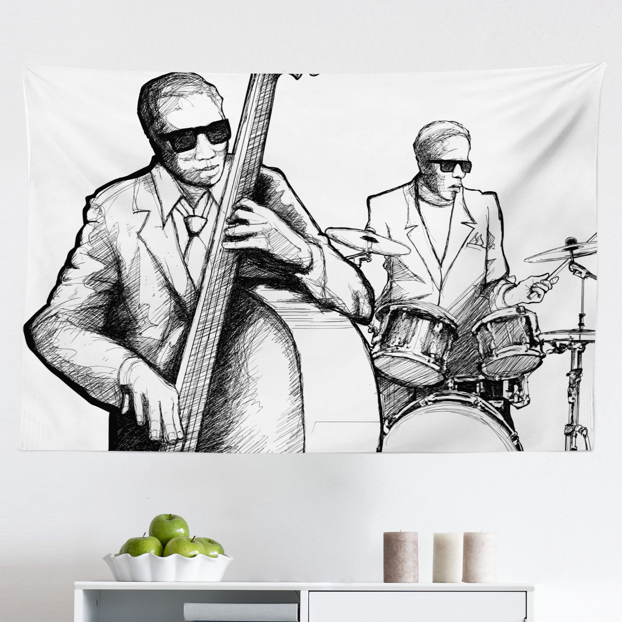 East Urban Home Jazz Music Tapestry, Illustration Of A Jazz Band ...