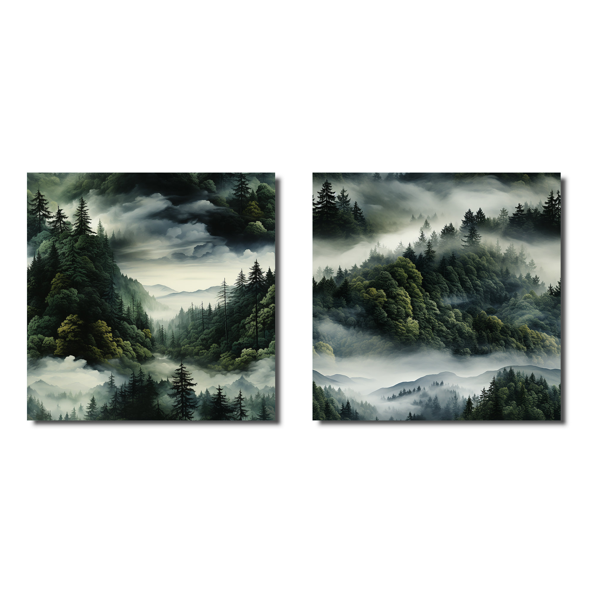Design Art Misty Forest Moody Patterns - Forest Square Collage Set Of 2 ...