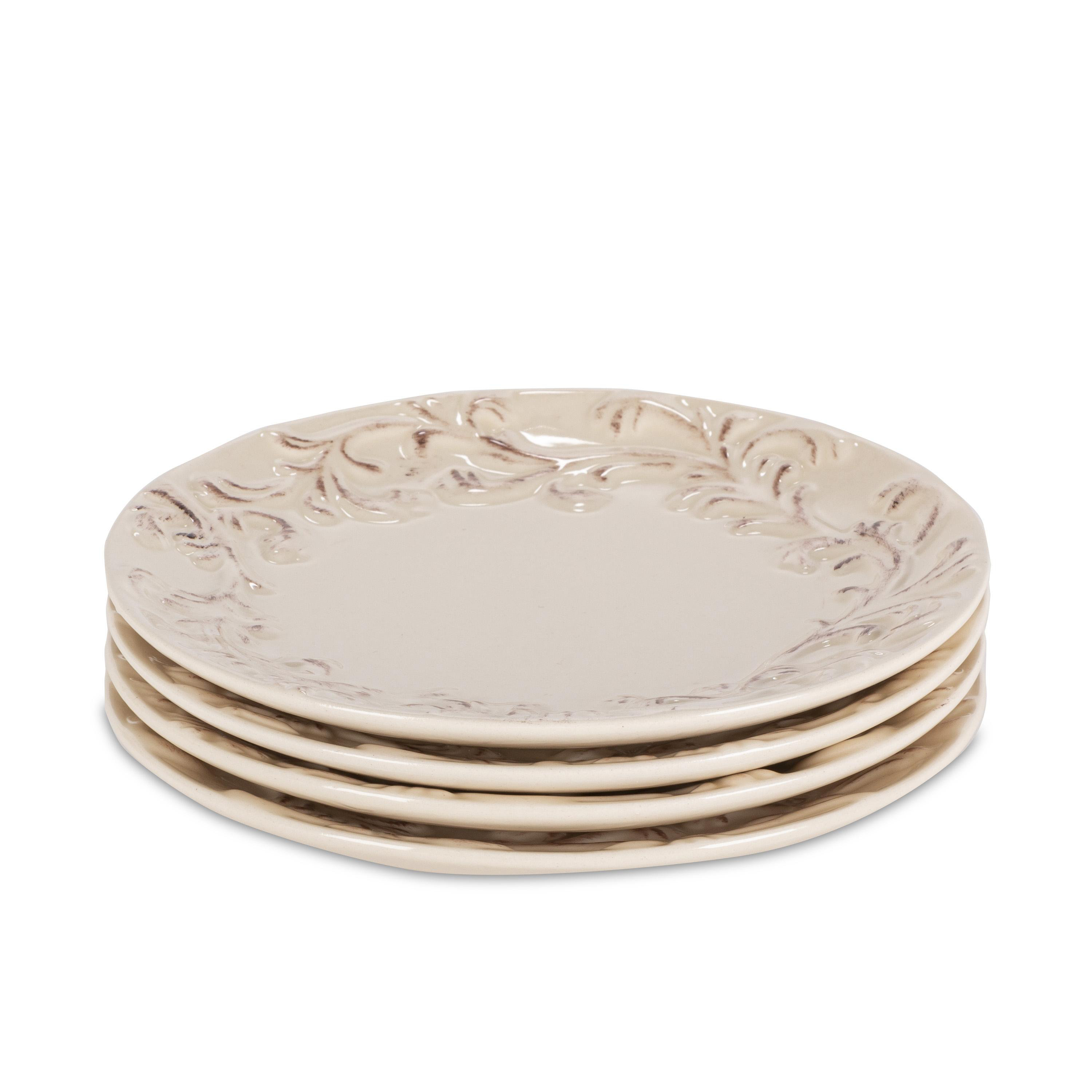 Park Hill Collection Acanthus Stoneware Appetizer Plates, Set Of 4 ...