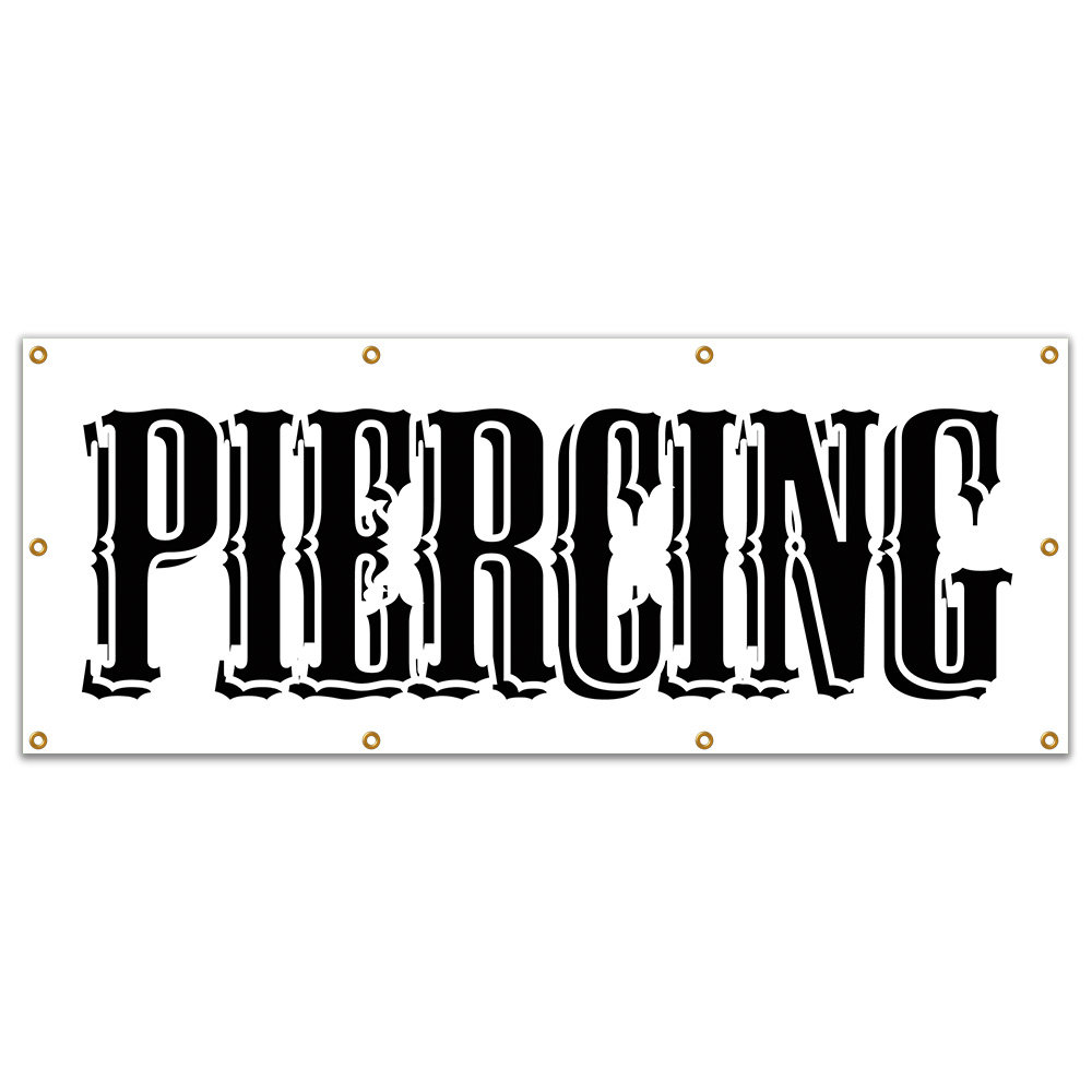 SignMission PIERCING BANNER SIGN Shop Signs Gun Barbell Tattoo ...