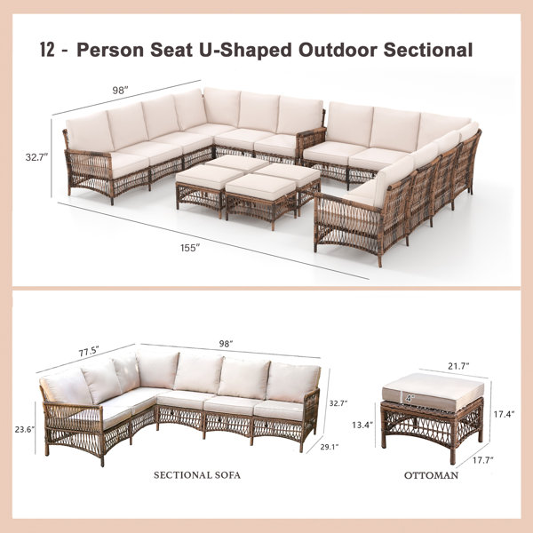 Latitude Run® 12-person Seat U-shaped Outdoor Sectional Set | Wayfair