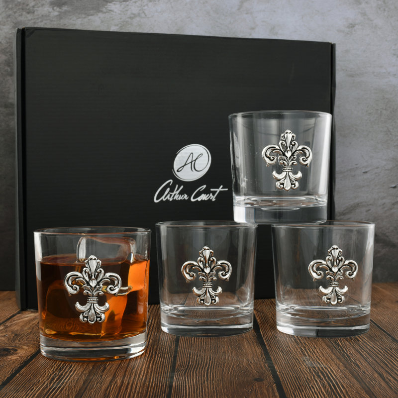Arthur Court Designs 4 - Piece Fleur-de-Lis Whiskey Glassware Set | Wayfair