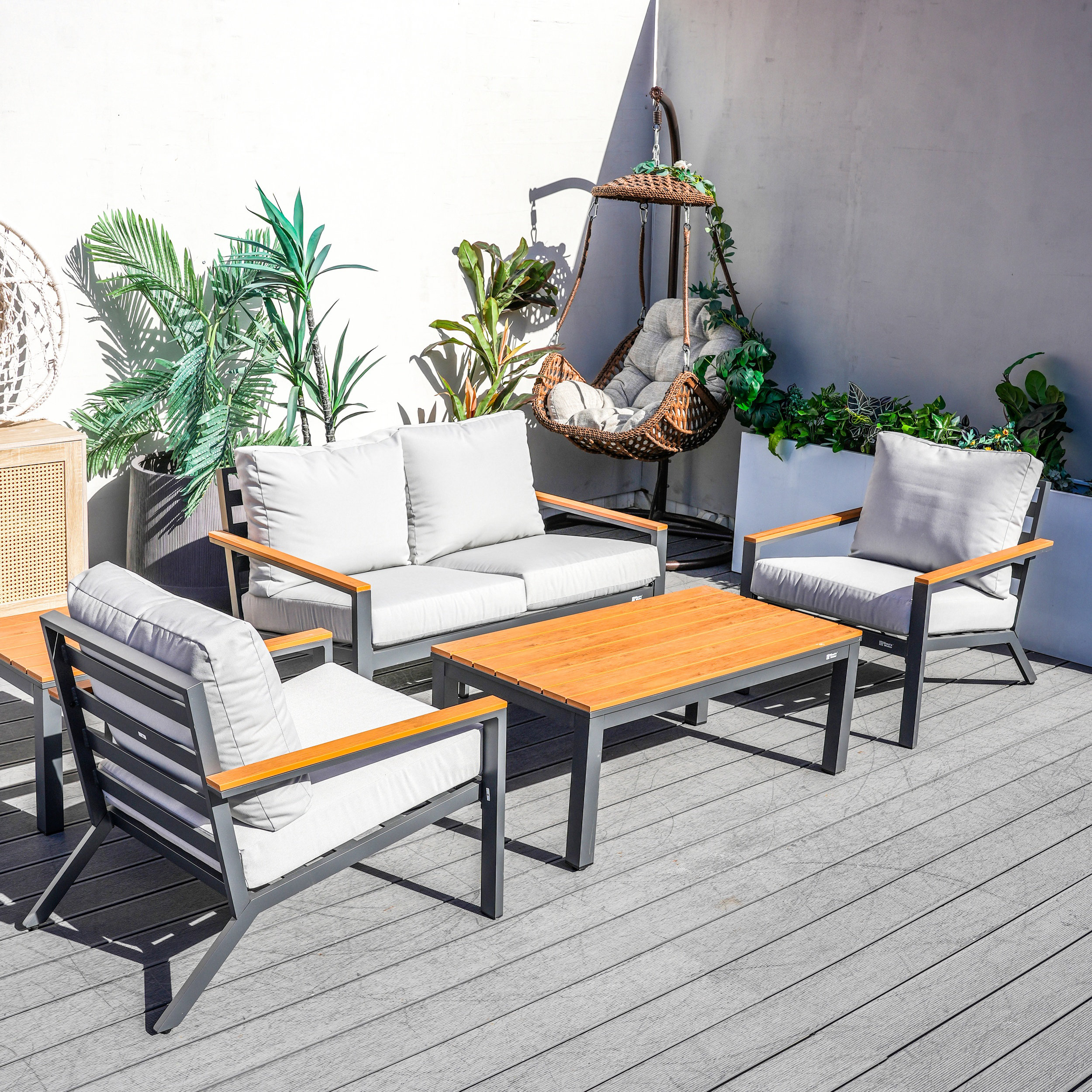 Latitude Run® Sanil 4-person Outdoor Patio Aluminum Conversation Set ...