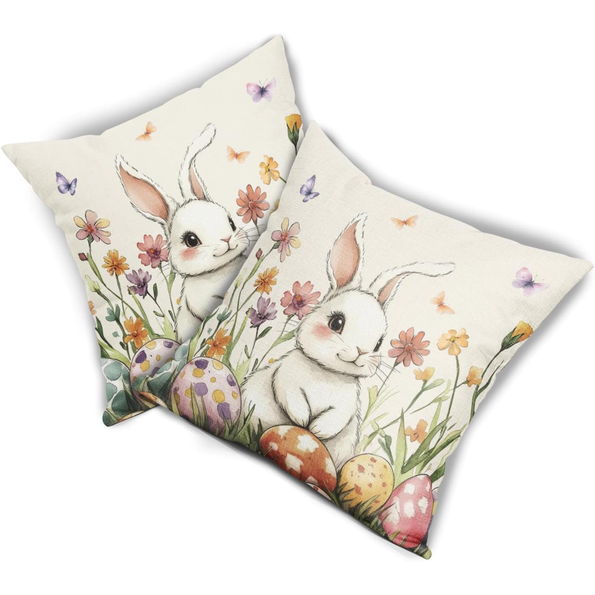 Textiles Hub Happy Easter Pillow Covers Cute Bunny Easter Egg And ...