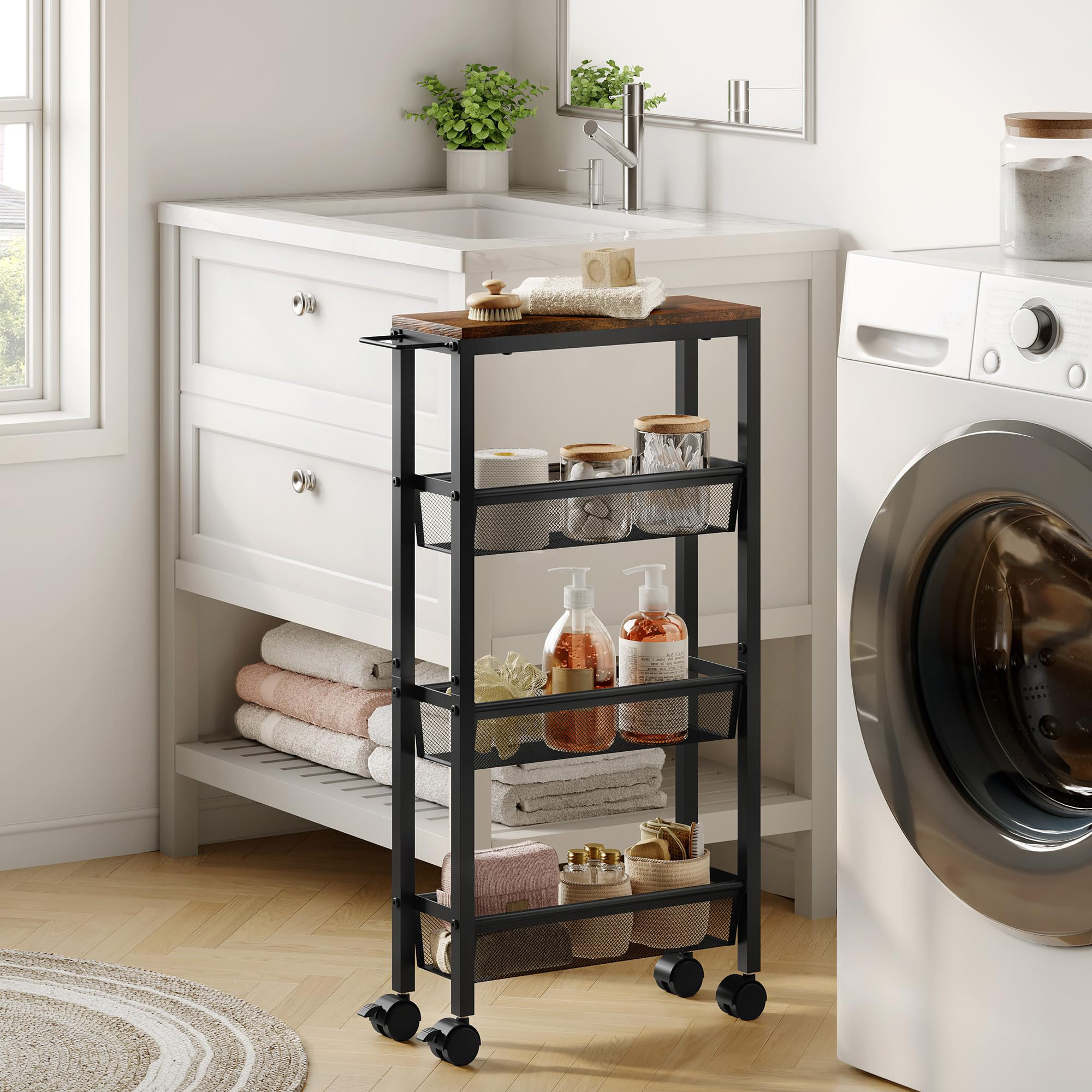 SPECIALTY FLOORING INC Slim Rolling Storage Cart, 4-Tier Narrow Kitchen ...