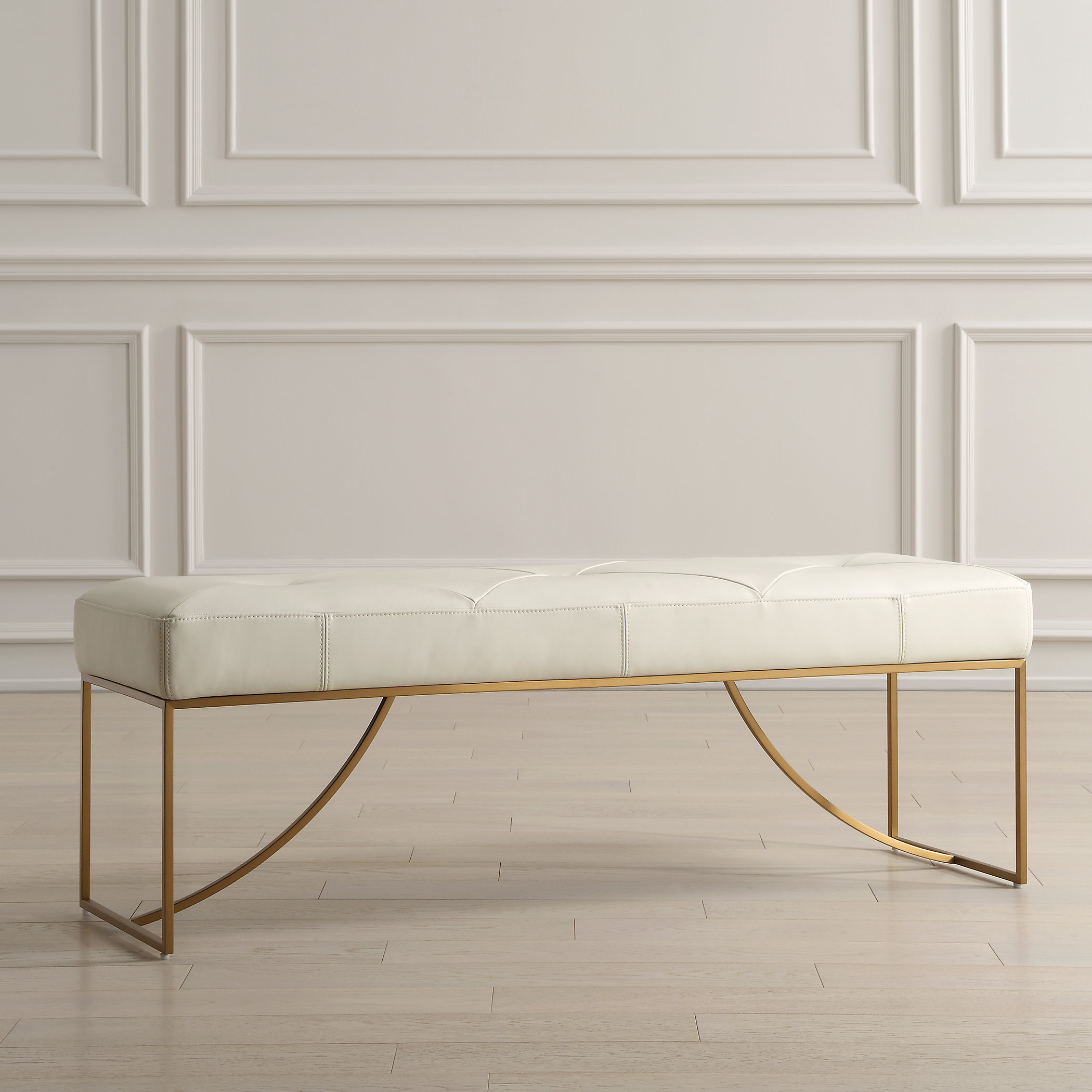 Everly Quinn Nehmia Ivory Leather Bench | Wayfair