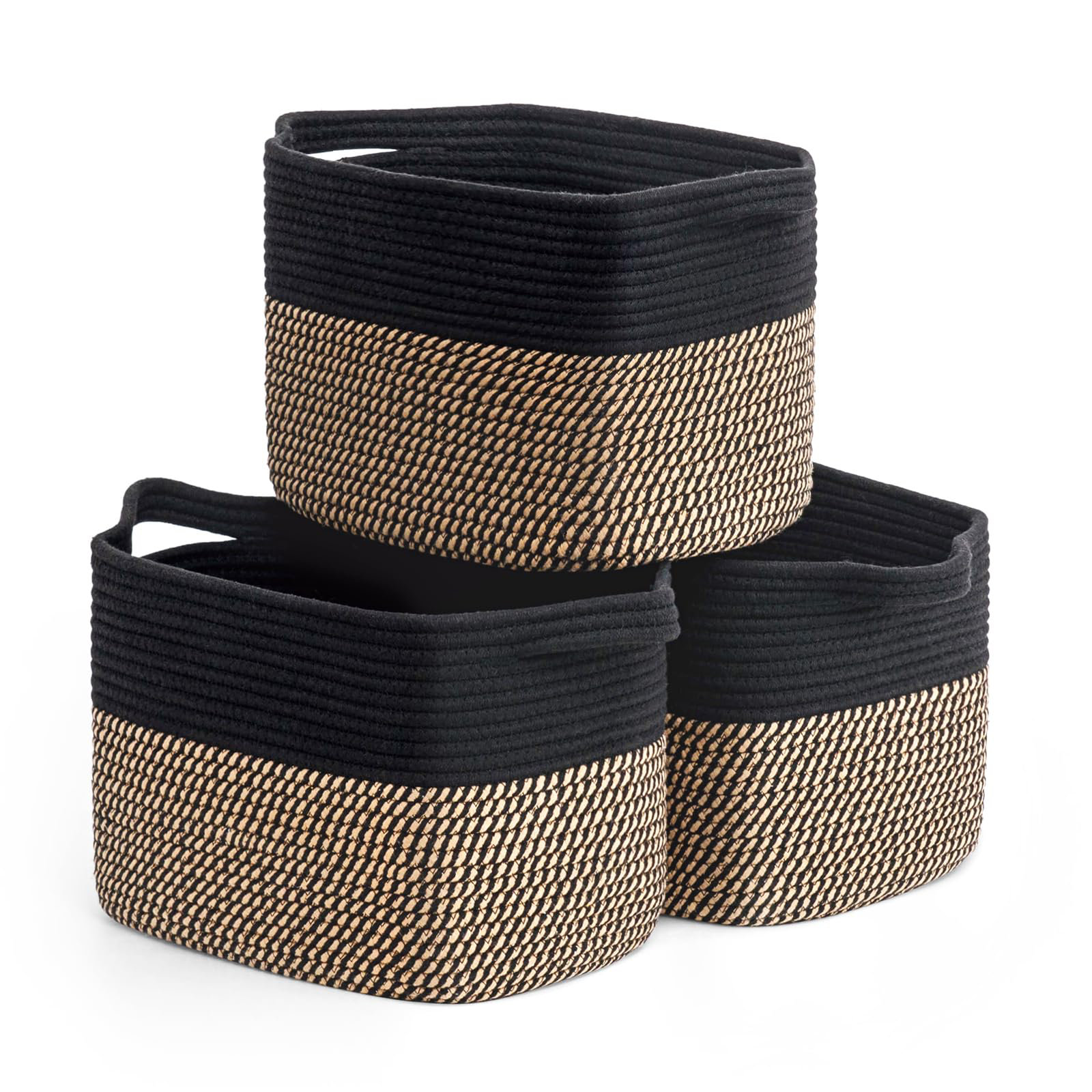 Rosecliff Heights Black Woven Rope Basket Set Of 3, Shelf Storage ...