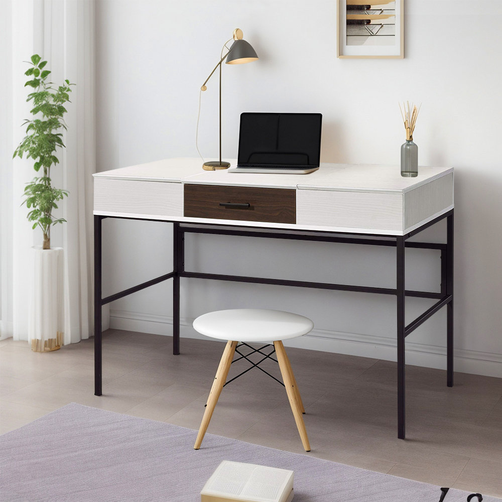 Ebern Designs Wooden 1-Drawer Writing Desk With USB Port In Natural And ...