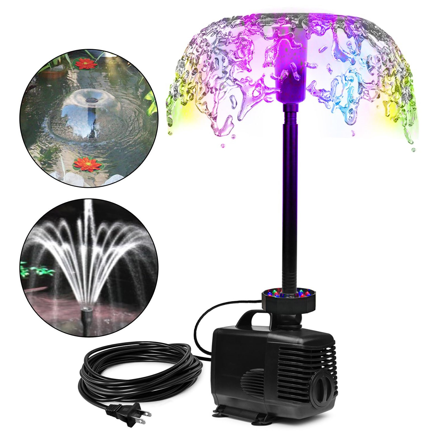 Arlmont & Co. 45W LED Pond Pump with Fountain Kit 792 GPH Submersible ...