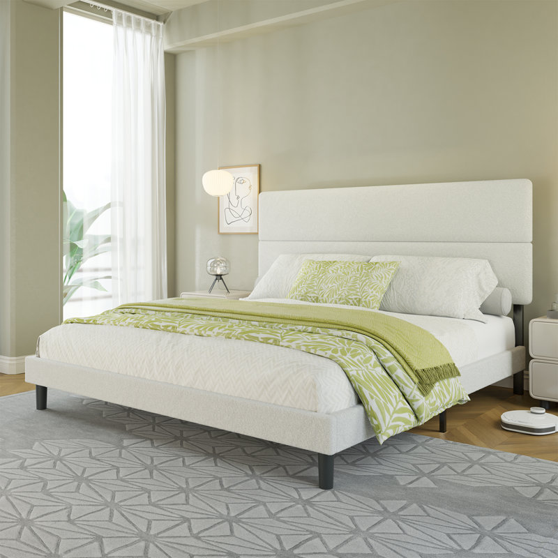 Ebern Designs Boucle Upholstered Bed Frame With 50" High Adjustable ...
