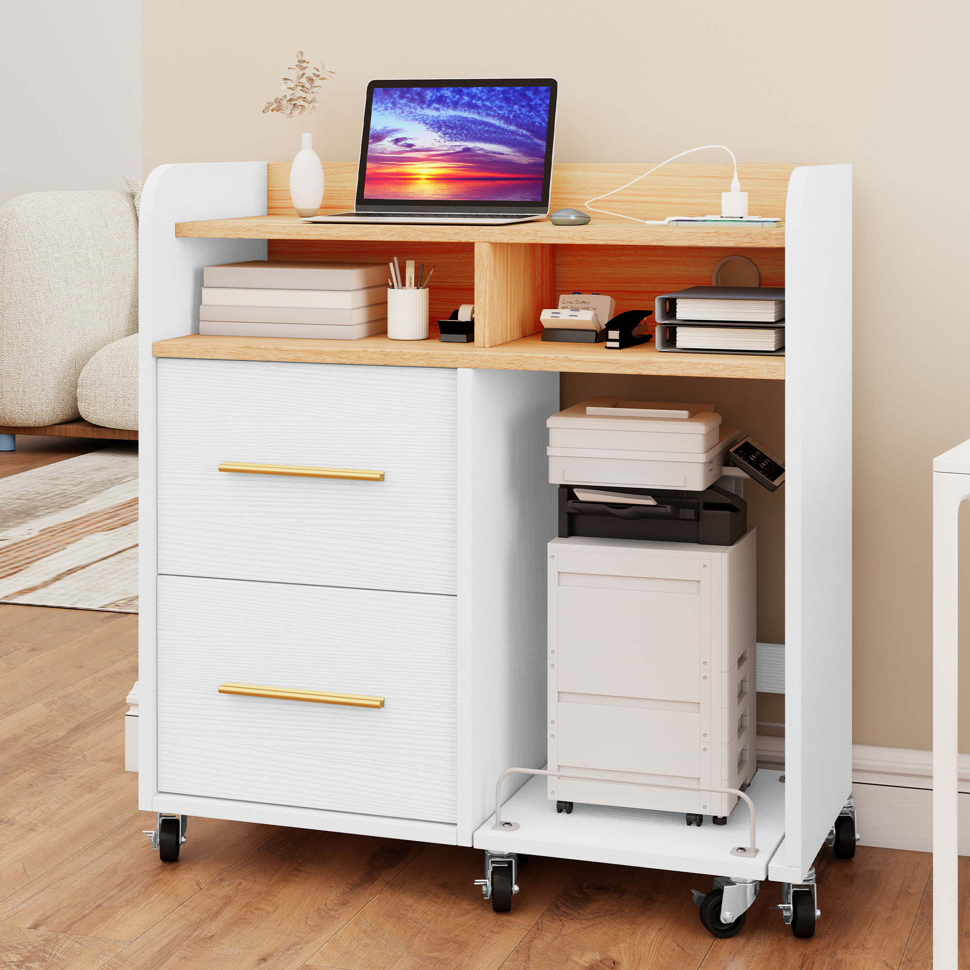 Wade Logan® Asharra 35'' W File Cabinet with Power Outlets, 2-Drawer ...