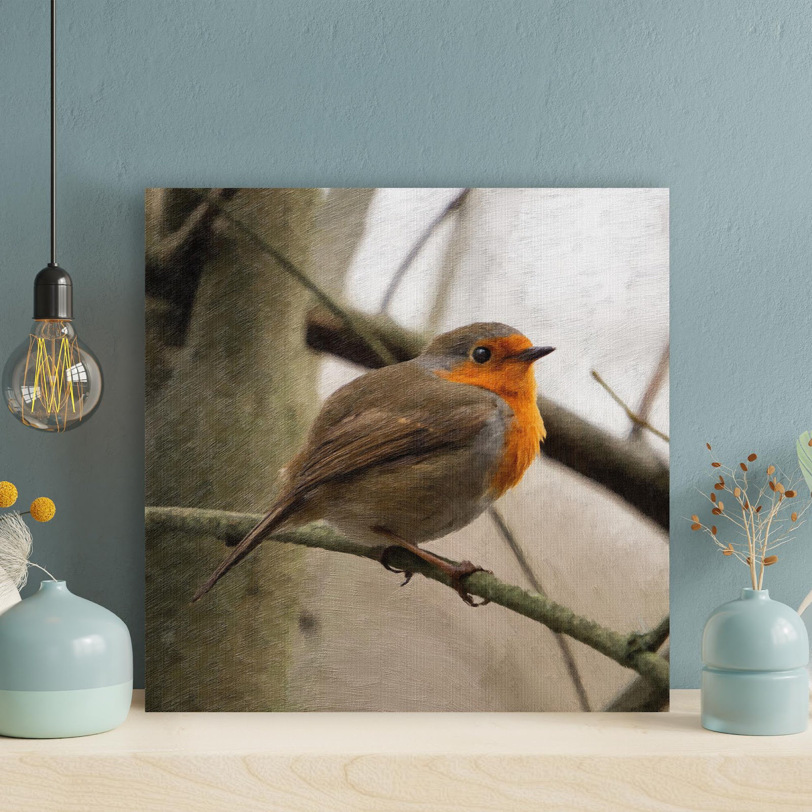 Latitude Run® «European Robin Bird Red Chest On Twig», reproduction d ...