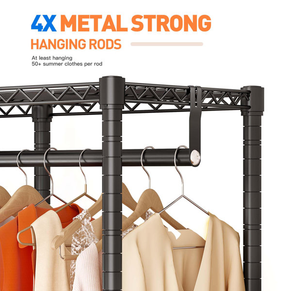 Rebrilliant Mardena 75"H Metal Clothes Rack, Portable Clothes Hanging ...