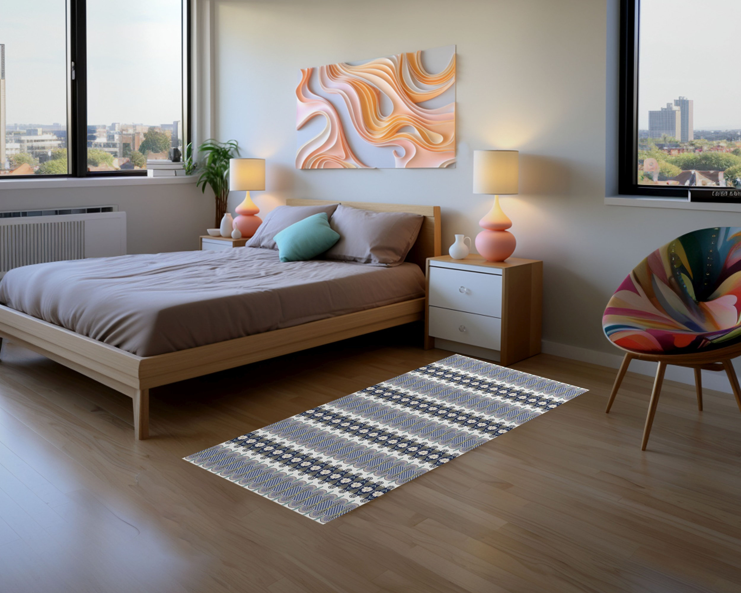 Bungalow Rose White And Blue Sarjun Dornier Rug 118x79 - Wayfair Canada