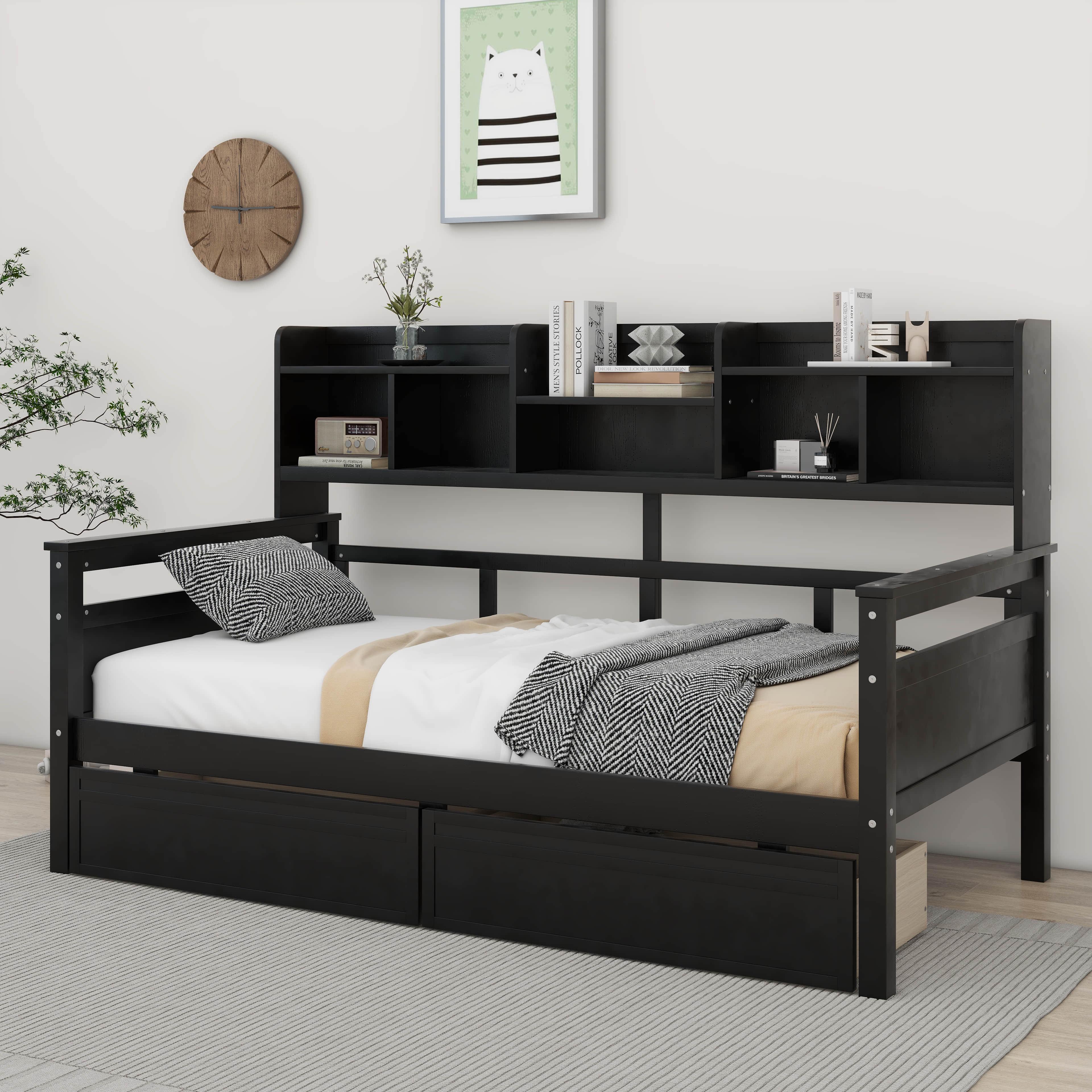 Wildon Home® Desirai Daybed with Bedside Shelves and Two Drawers | Wayfair
