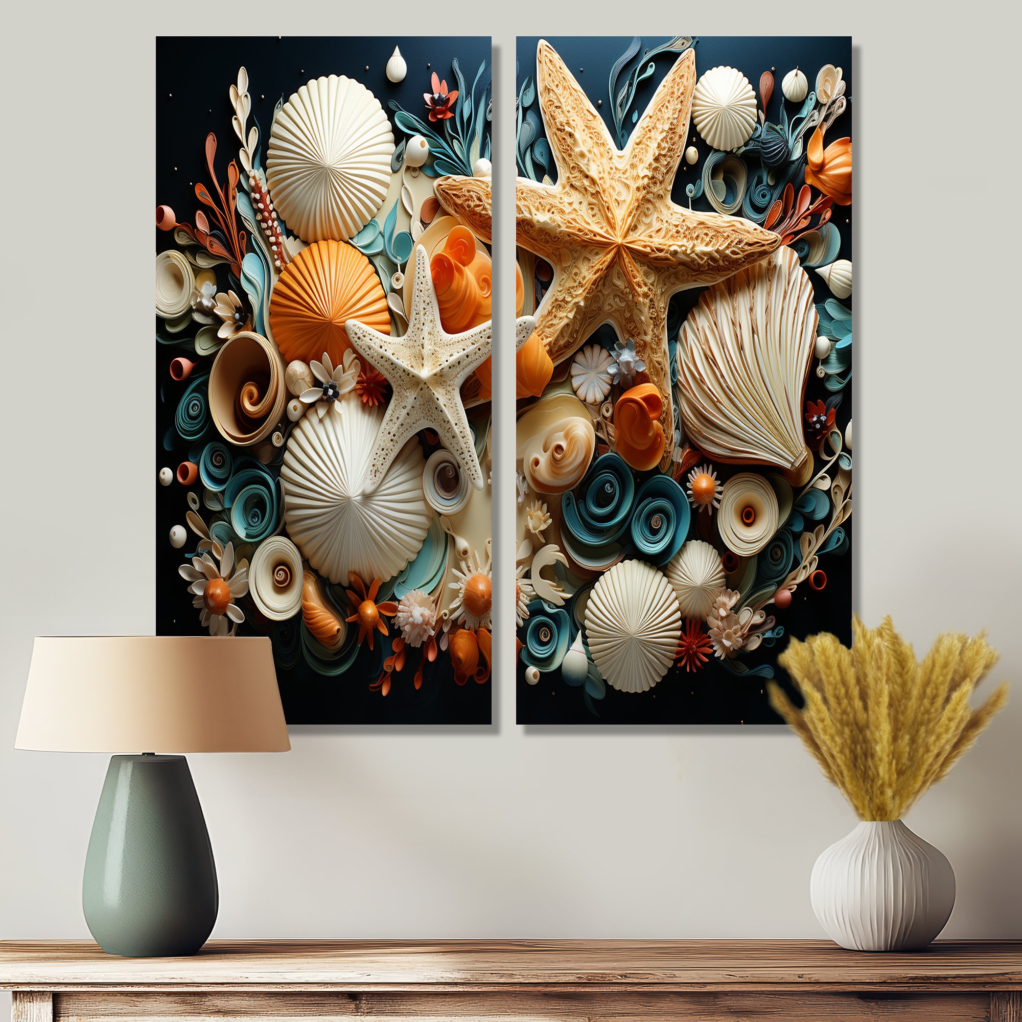 Beachcrest Home Modern Beach Shellfish Collage - Large Ocean Canvas ...