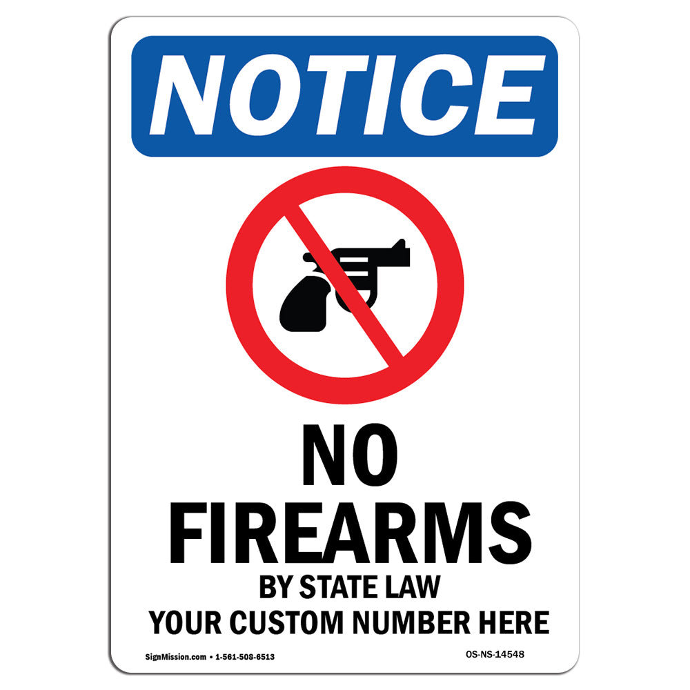 SignMission OSHA Notice - No Firearms By State Sign With Symbol | Heavy ...
