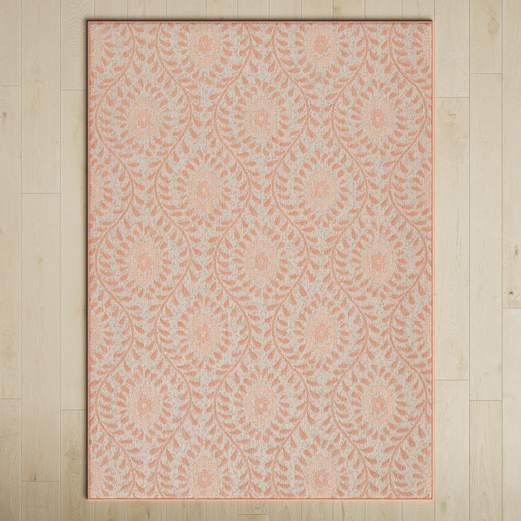 Kasey Floral Coral/Beige Indoor / Outdoor Area Rug & Reviews | Birch Lane