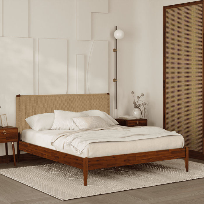 George Oliver Selina Solid Wood Platform Bed with Headboard, Bohemian ...