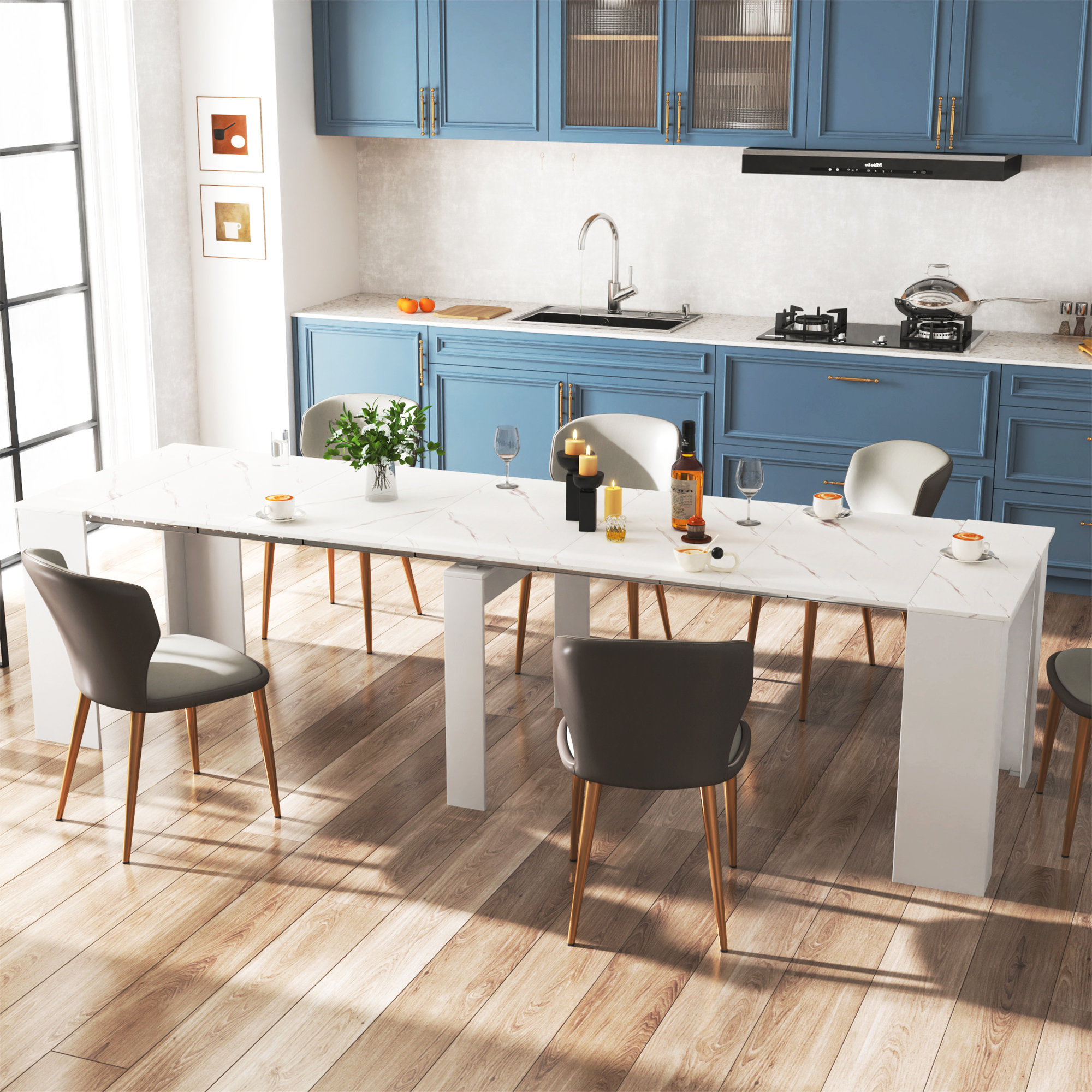 Wrought Studio™ Convertible Space-Saver Console Table, Expands To 9.8Ft ...