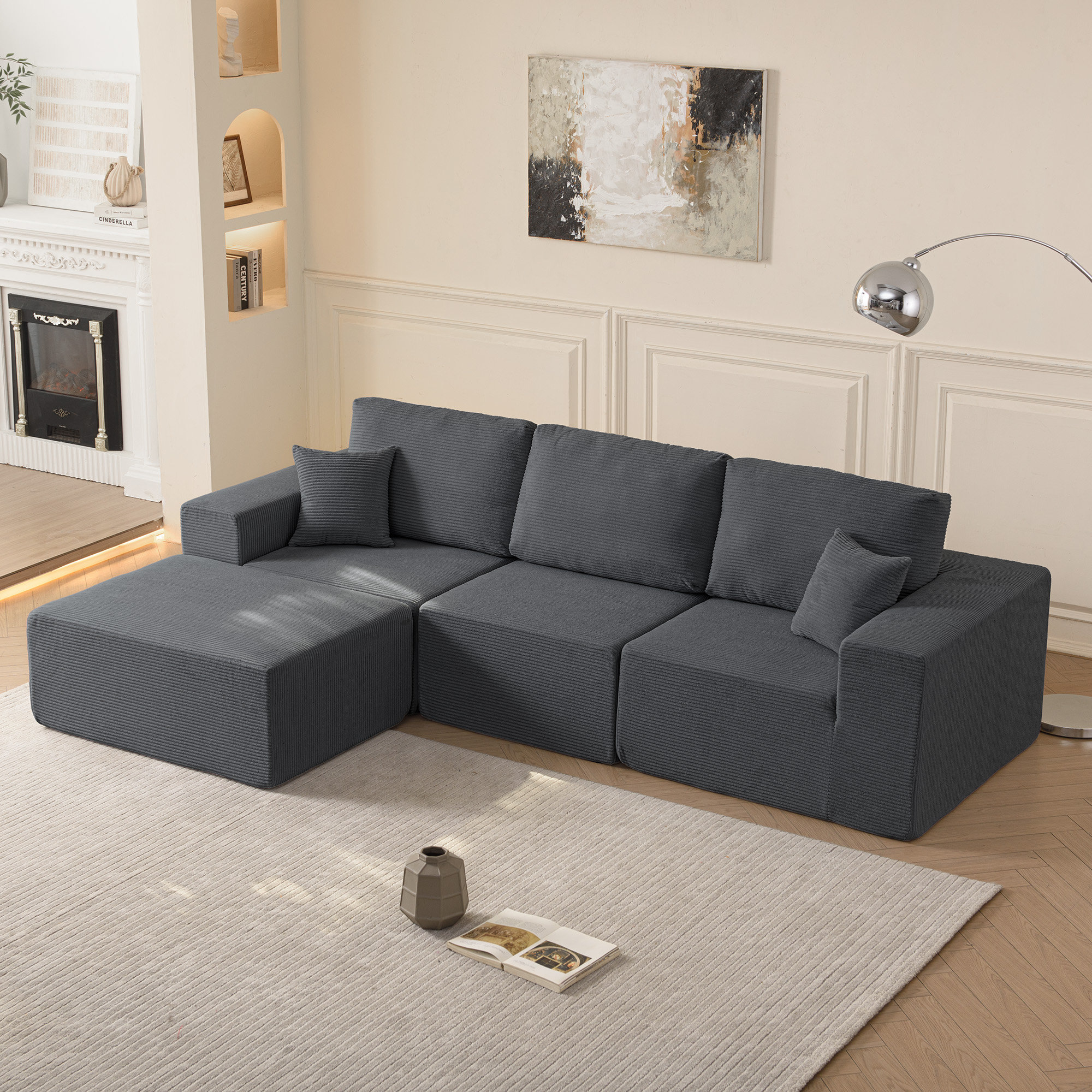 Wrought Studio 108" Cloud Sectional Couch with L-Shape Chaise Modern ...