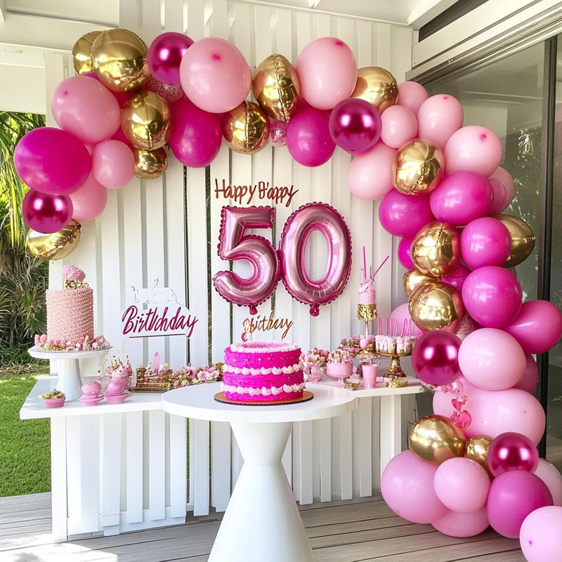 The Party Aisle™ 65 Pcs Pink Balloons Metallic Pink Balloons Kit | Wayfair
