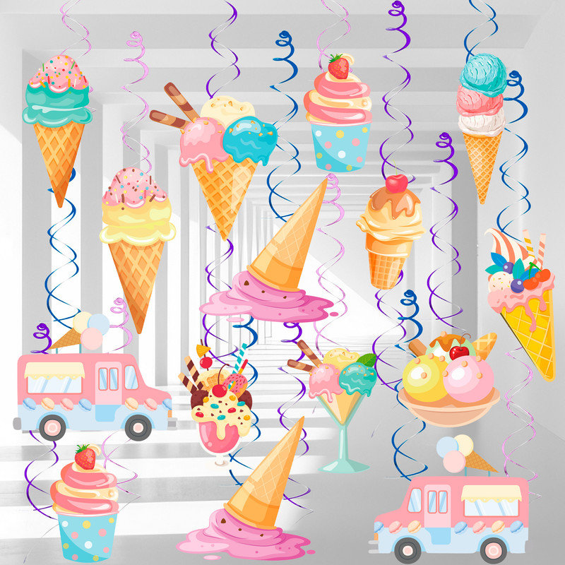 George Oliver 33pcs Ice Cream Party Hanging Swirls, Ice Cream Spiral ...