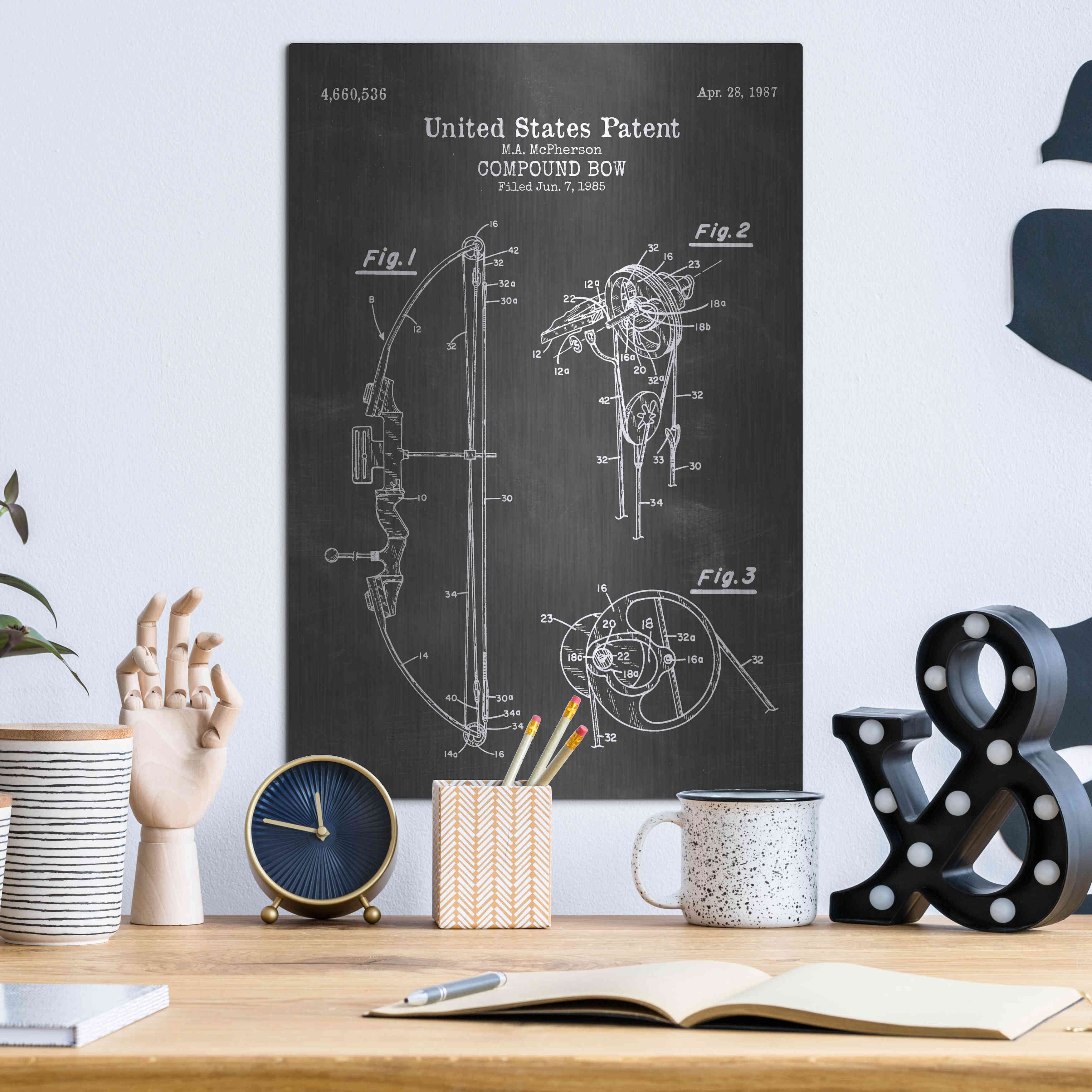 Williston Forge 'Compound Bow Blueprint Patent Chalkboard' Metal Wall ...