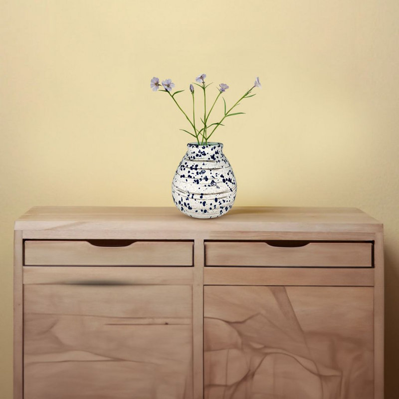 Winston Porter Dinita Round Blue Spot Ceramic Table Vase | Wayfair