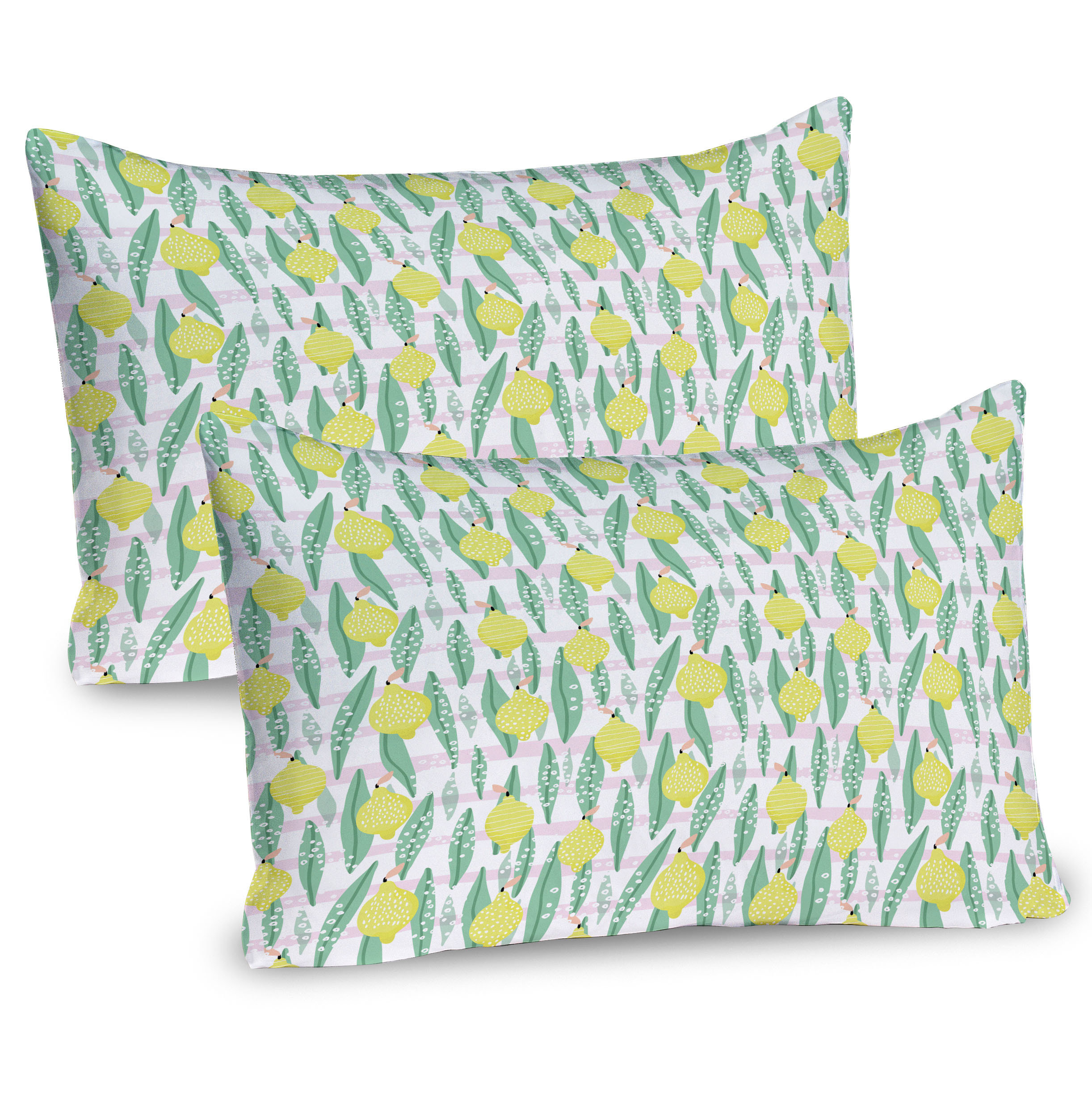 Ambesonne Lemons Pillow Sham 2 Pack Lemon Leaves Sea Green Pale Pink ...