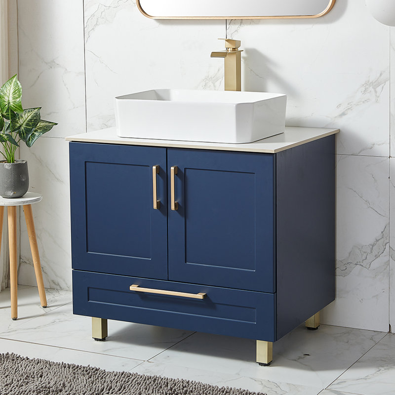 Mercer41 Kearna 30" Modern Blue Free-standing Vessel Single Bathroom ...